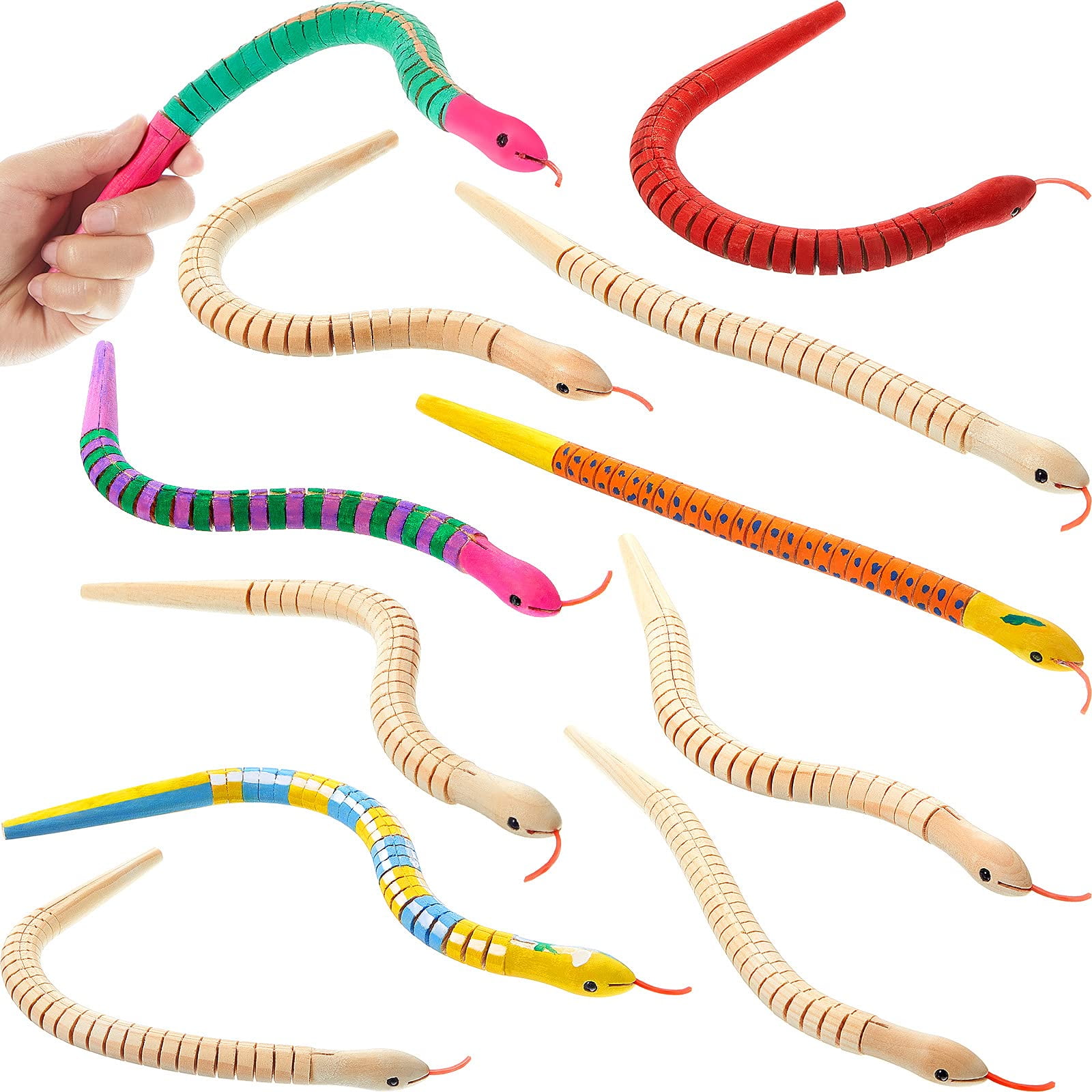 Gejoy 80 PiecesTRDN 12 Inch Wooden Snakes Unfinished Wiggly Jointed ...
