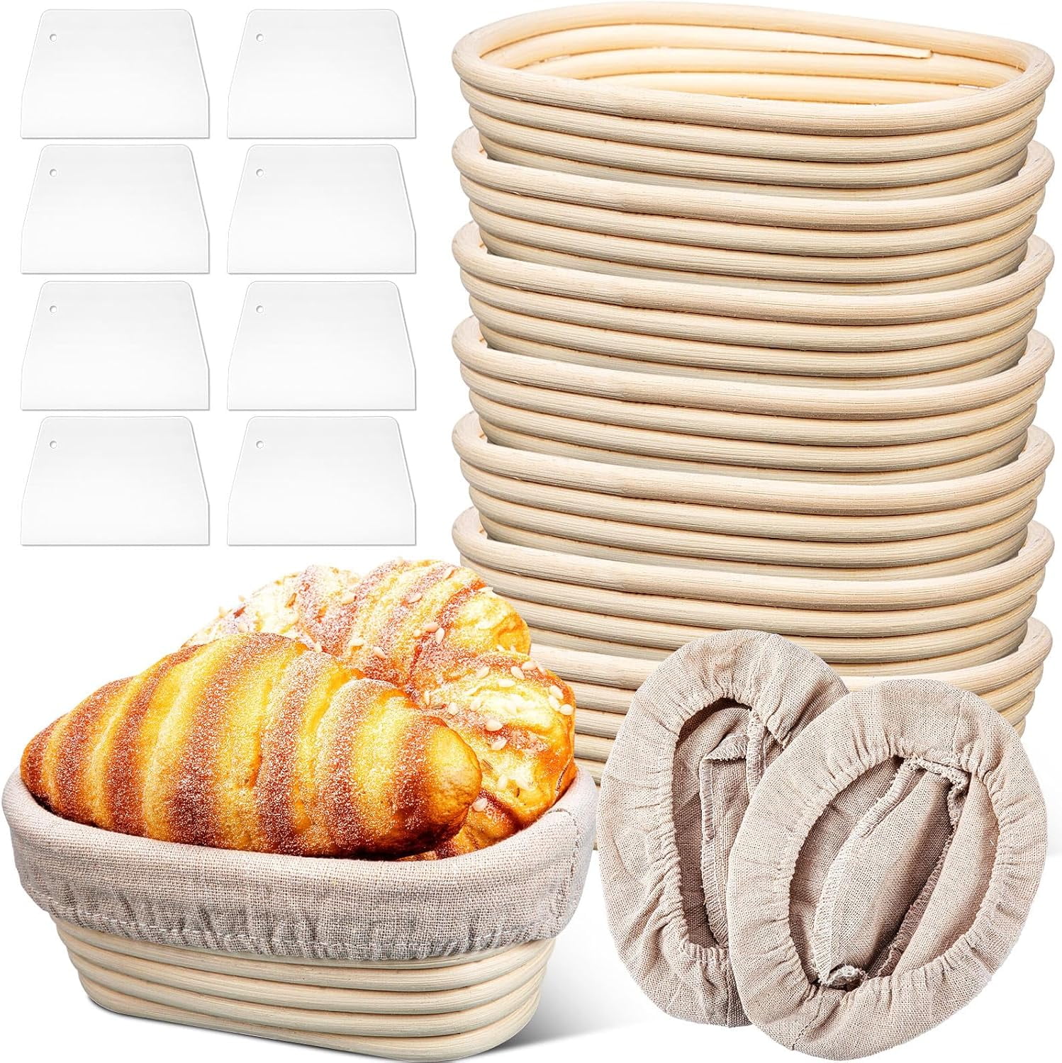 Gejoy Oval Banneton Bread Proofing Basket Set of 8, Sourdough Bread ...
