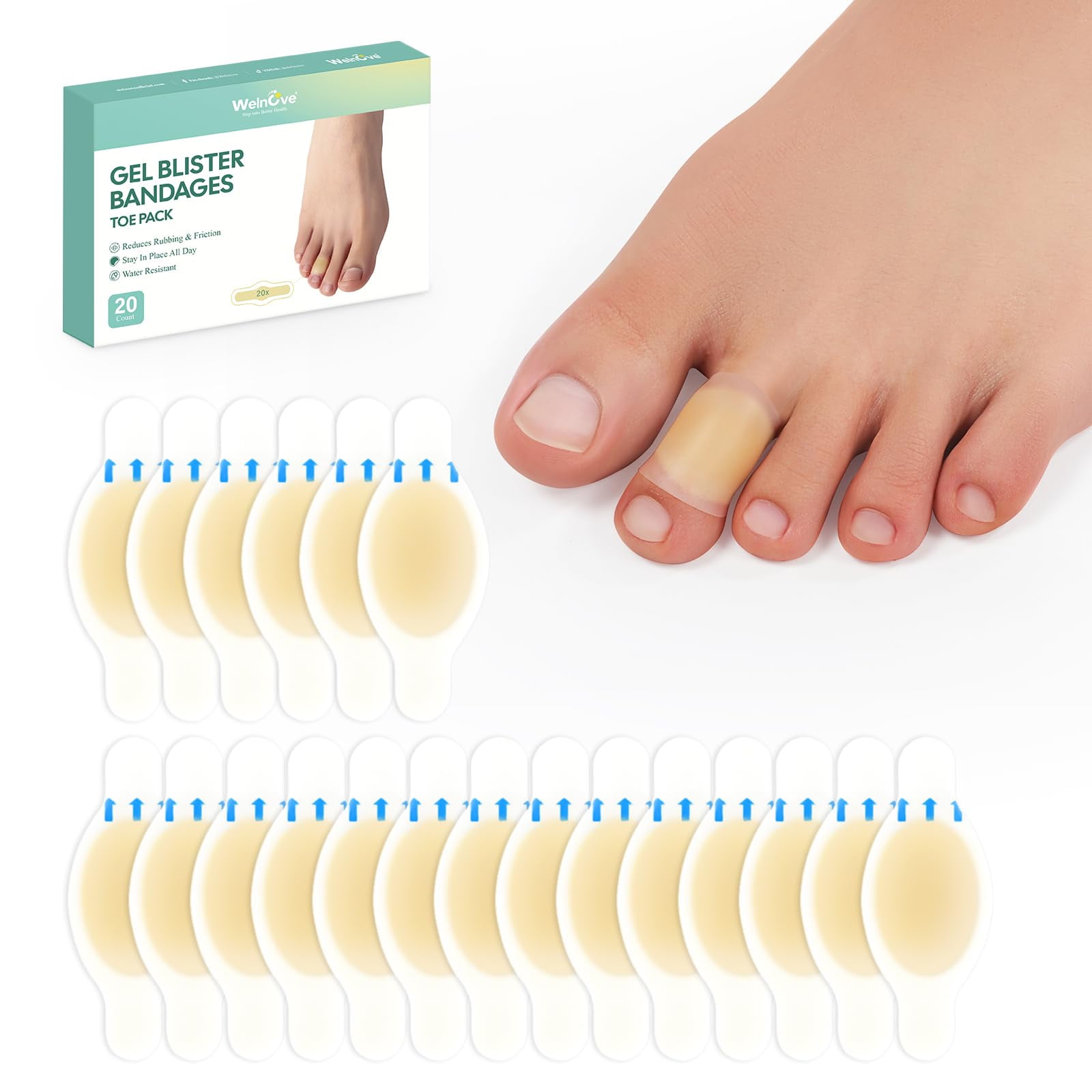 Welnove 20t Upgraded Gel Blister Pads - Waterproof Hydrocolloid ...