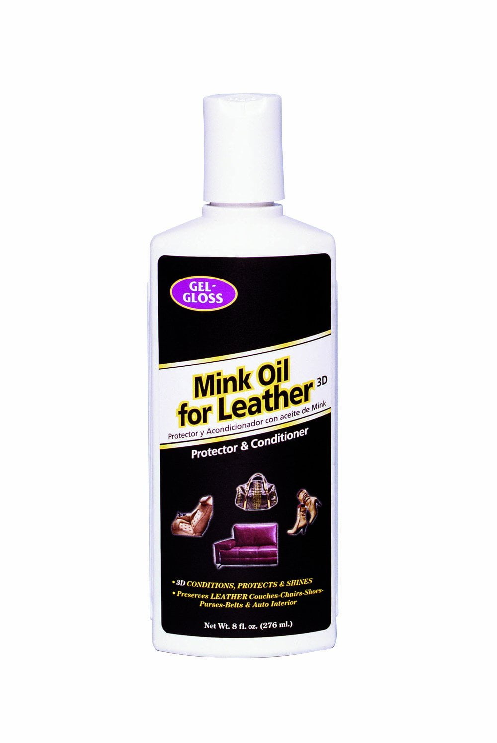 Gel-Gloss Mink Oil Leather Protector and Conditioner for Furniture, 8 ...