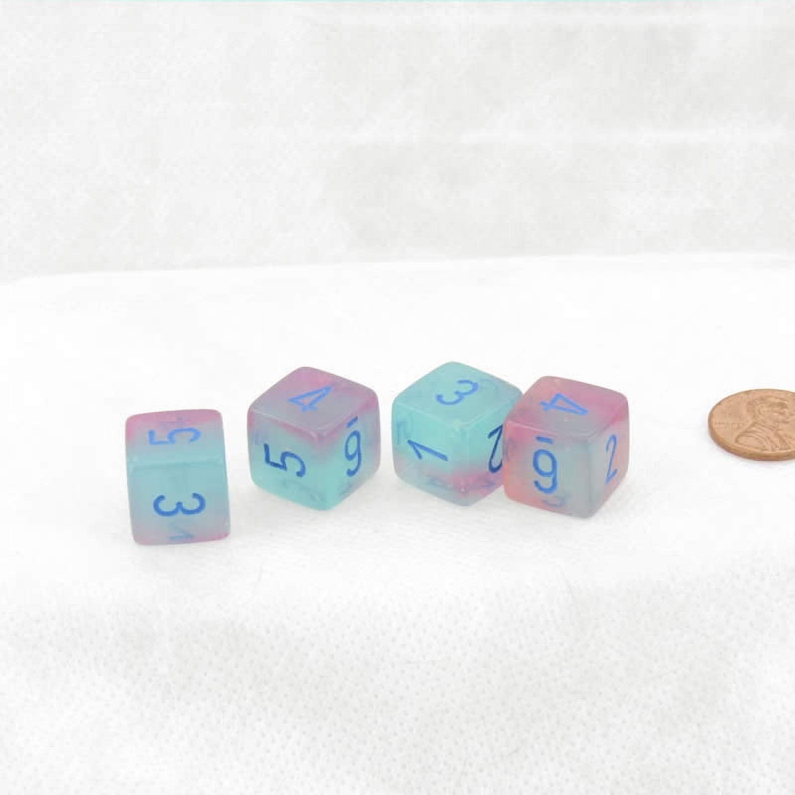 Gel Green and Pink Luminary Gemini Dice with Blue Colored Numbers D6 ...