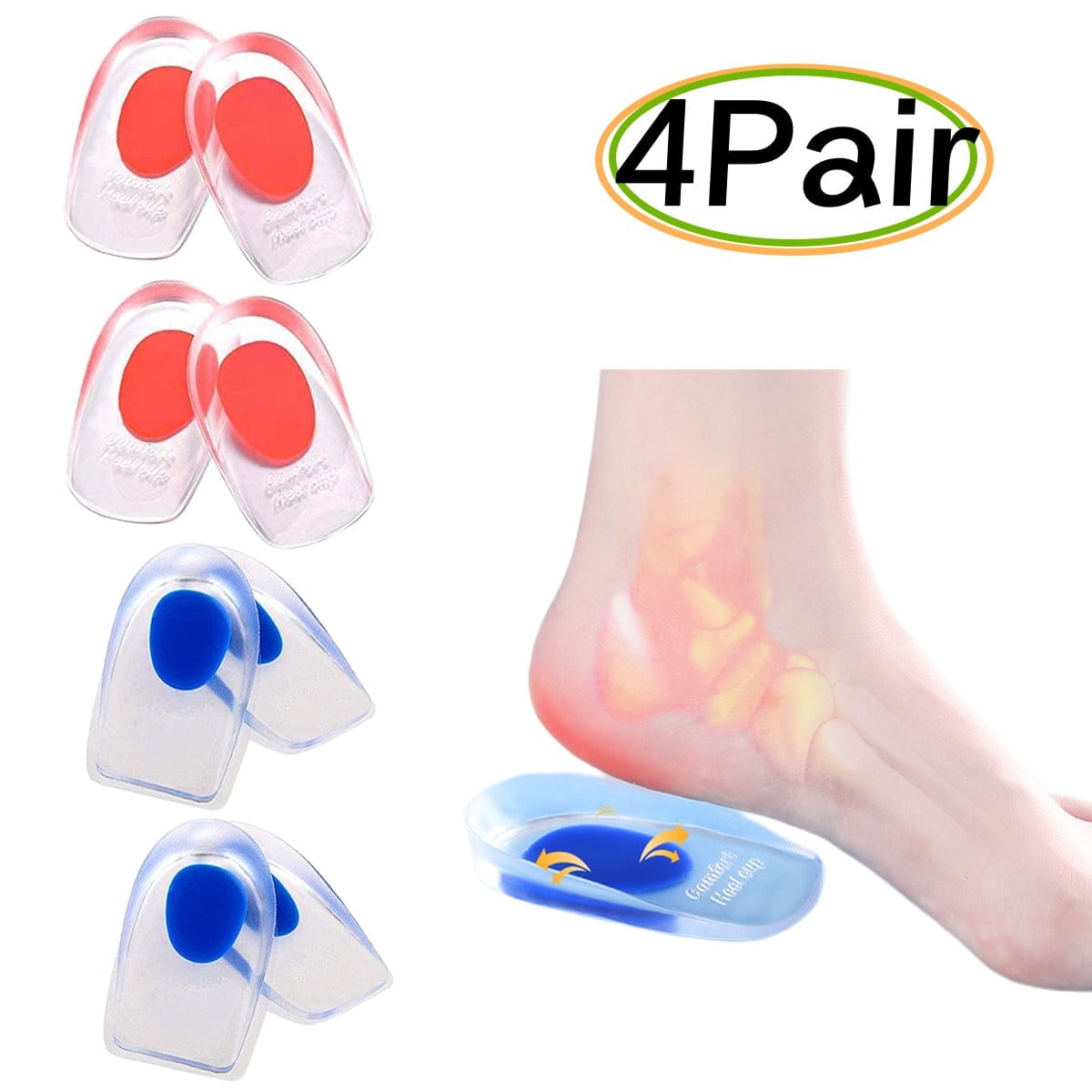 Kabuer Gel Heel Cups, Silicone Pads for Plantar Fasciitis, Heel Pain ...
