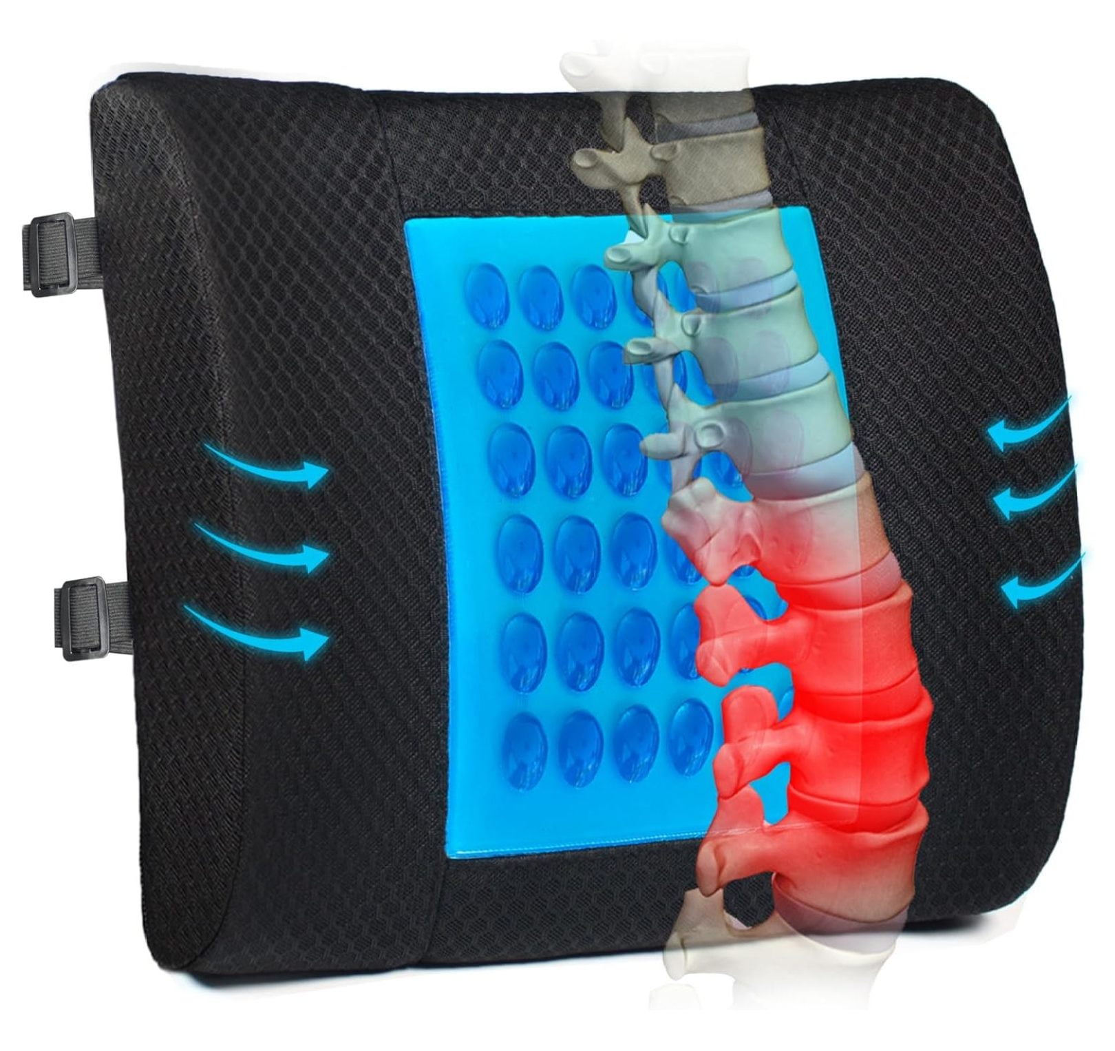 Gel Lumbar Support Pillow,Back Pillow with Memory Foam and Gel Bumps ...