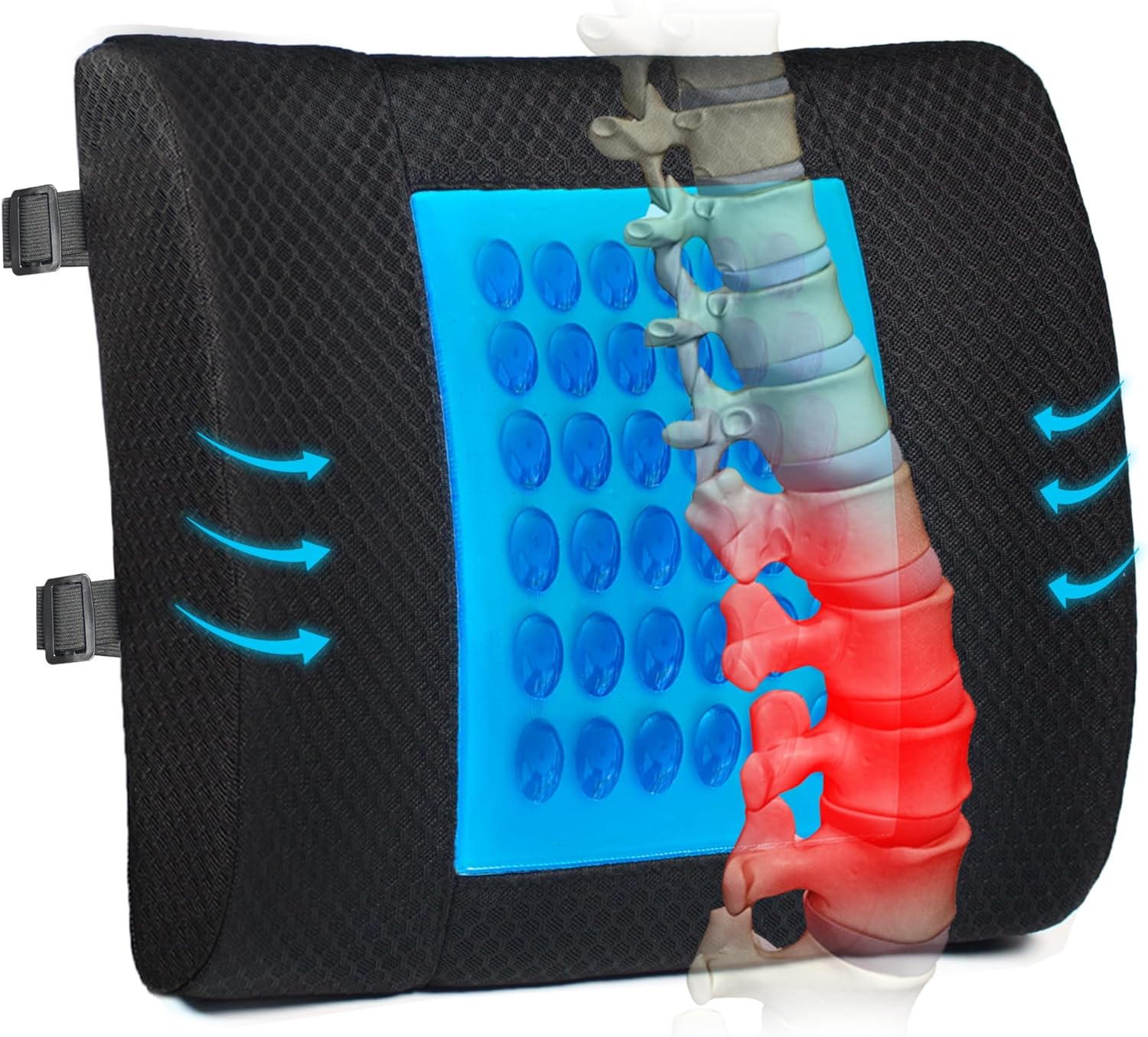 Gel Lumbar Support Pillow,Back Pillow with Memory Foam and Gel Bumps ...