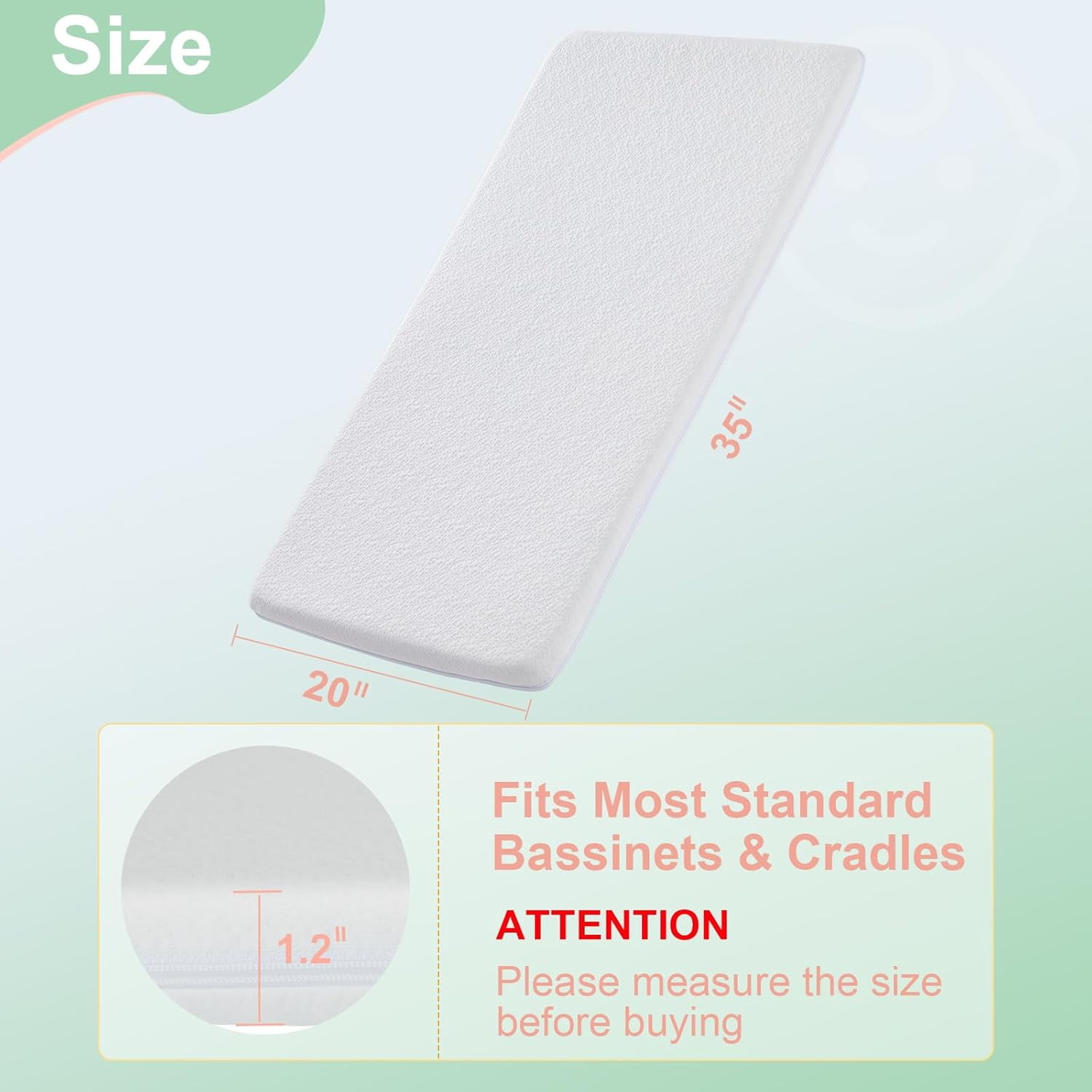 Gel Memory Foam Bassinet Mattress Topper with Removable Waterproof ...
