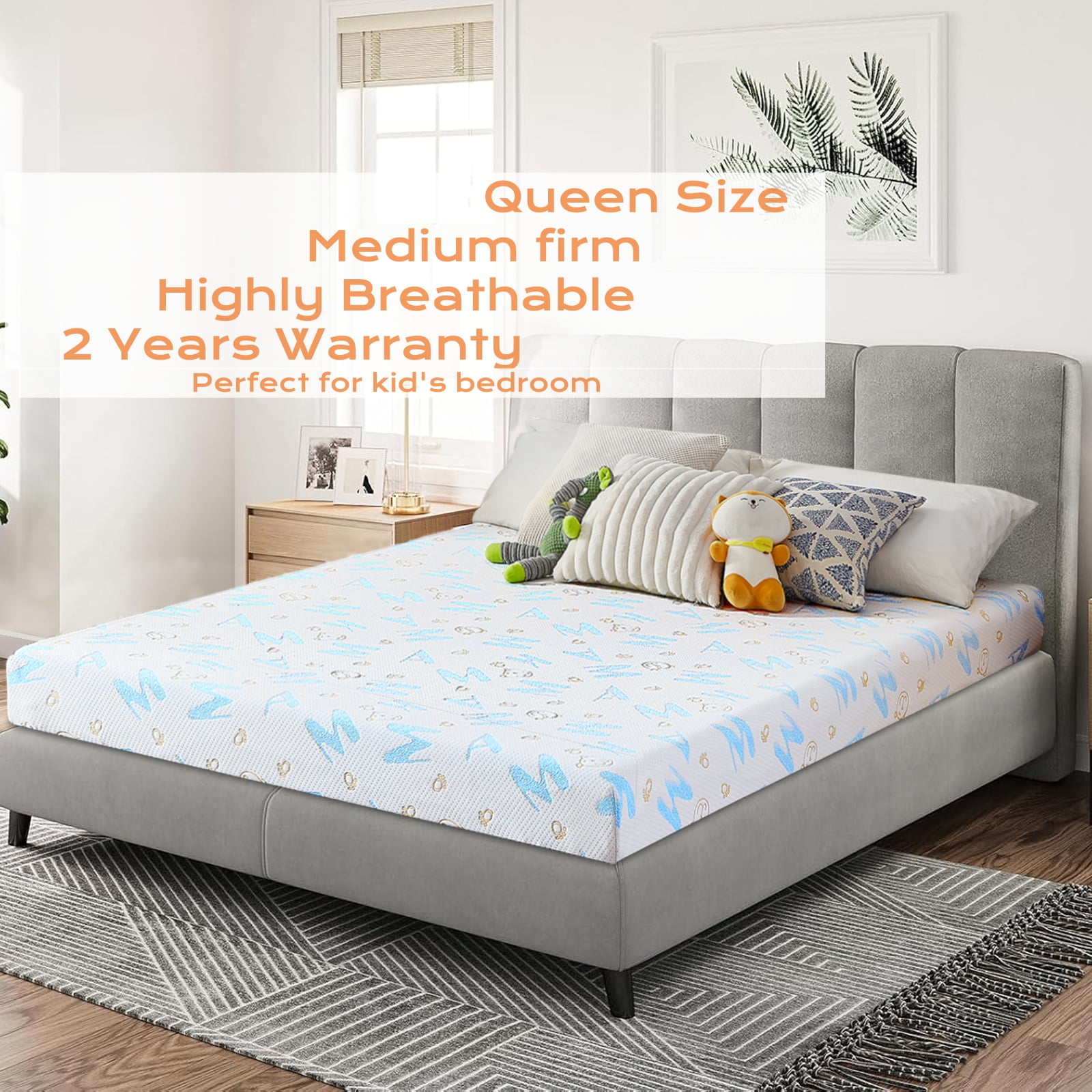 6 Inch Twin Alphabet Gel Memory Foam Mattress, Medium Firm, Cool ...