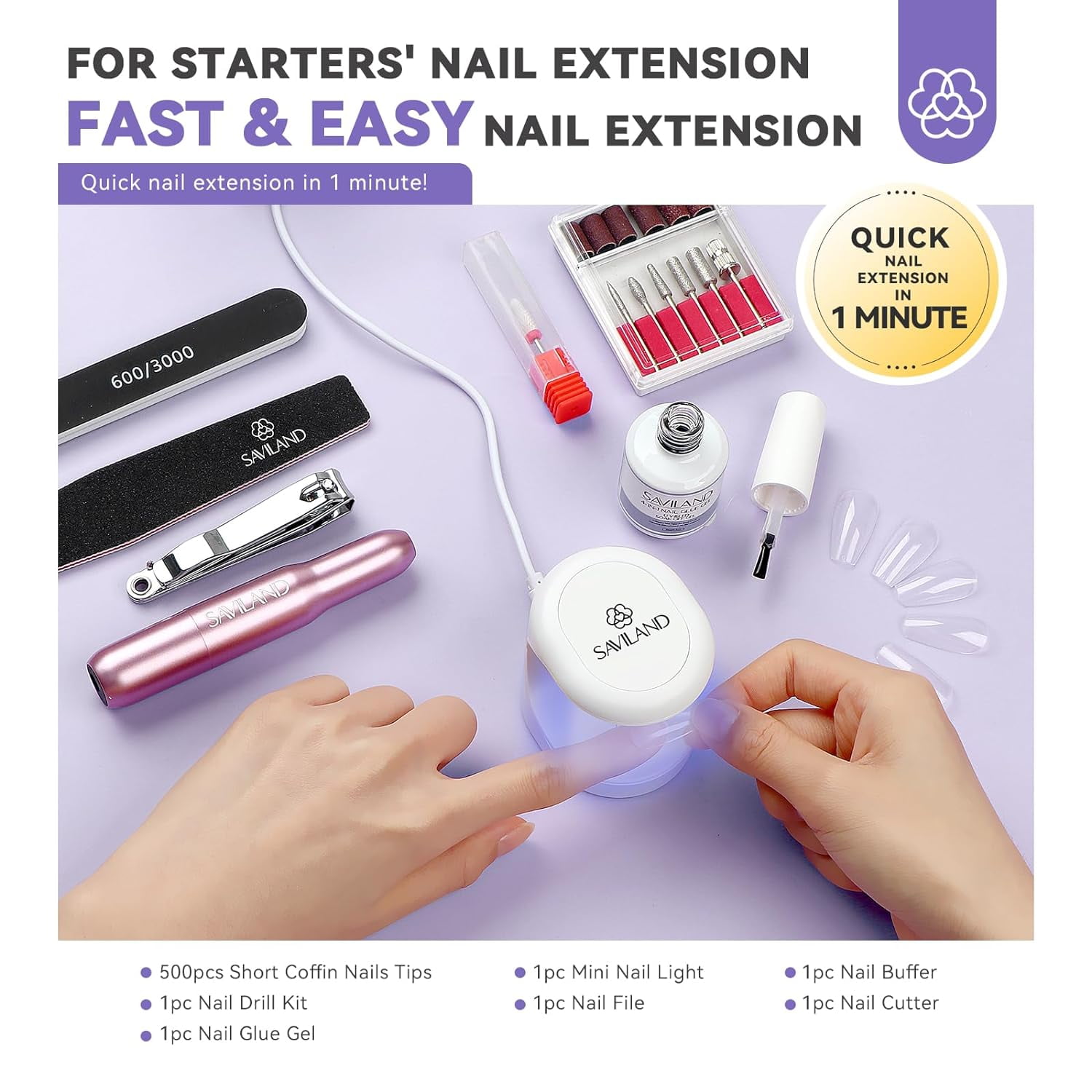 Gel Nail Kit Coffin: Nail Kit with Tips ]Easy Fast Nails Extension ...