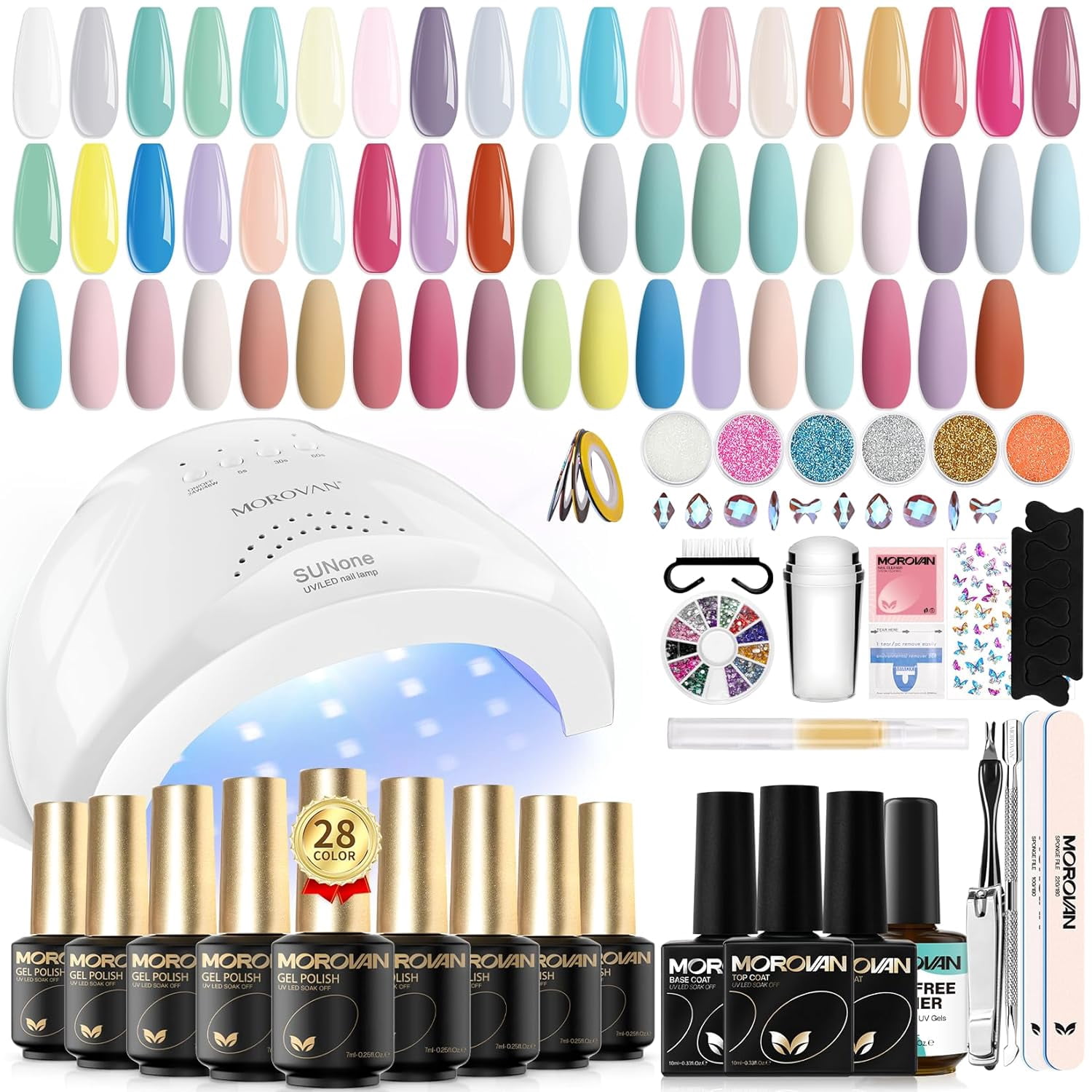Gel Nail Polish Kit: 28 Colors Gel Nail Polish Set with U V/LED Light ...