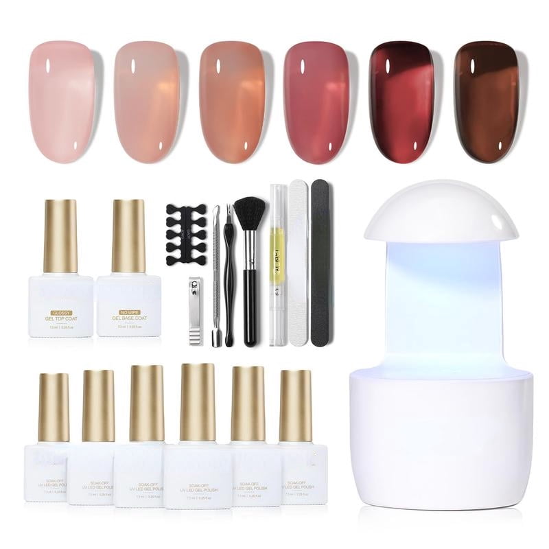 Gel Nail Polish Kit with UV Light for Beginners, 6 Colors Milky White ...
