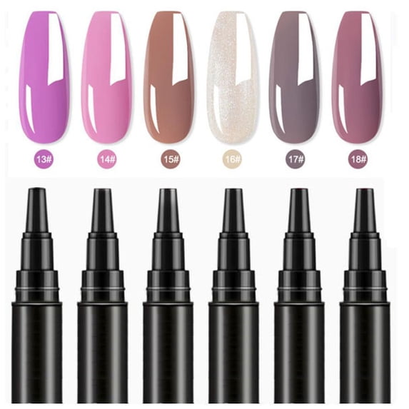 Gel Nail Polish Pen Set of 6 Colors, 3-in-1 All-in-One Nail Gel Pen ...