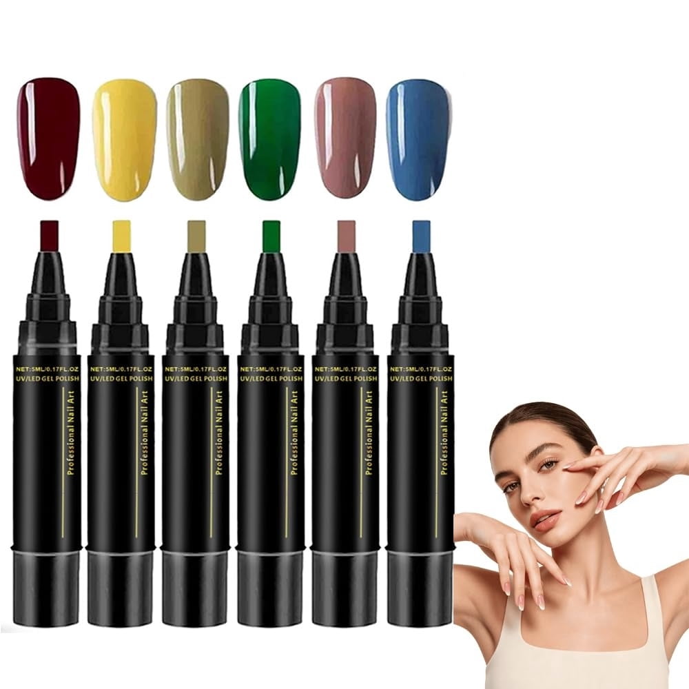 Gel Nail Polish Pen Set, 6 Colors Quick Dry Nail Art Markers, All-In ...