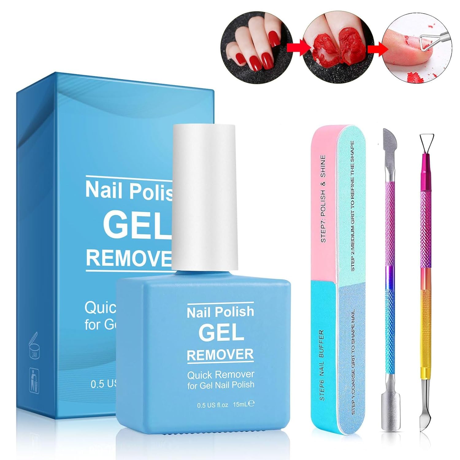 Gel Nail Polish Remover with Shape 'N' Buff Nail Buffer & Cuticle ...