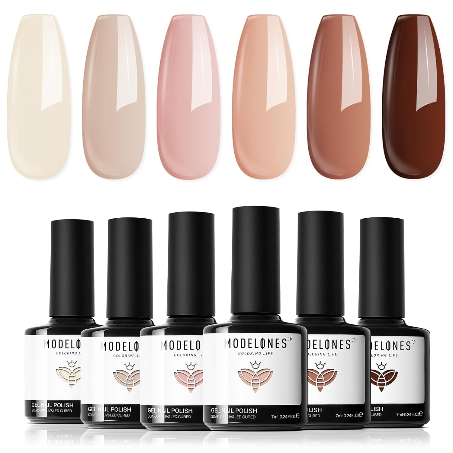 Gel Nail Polish Set- 6 Colors Nude Gel Polish All Seasons Skin Tones Pink Neutral Brown Gel ...