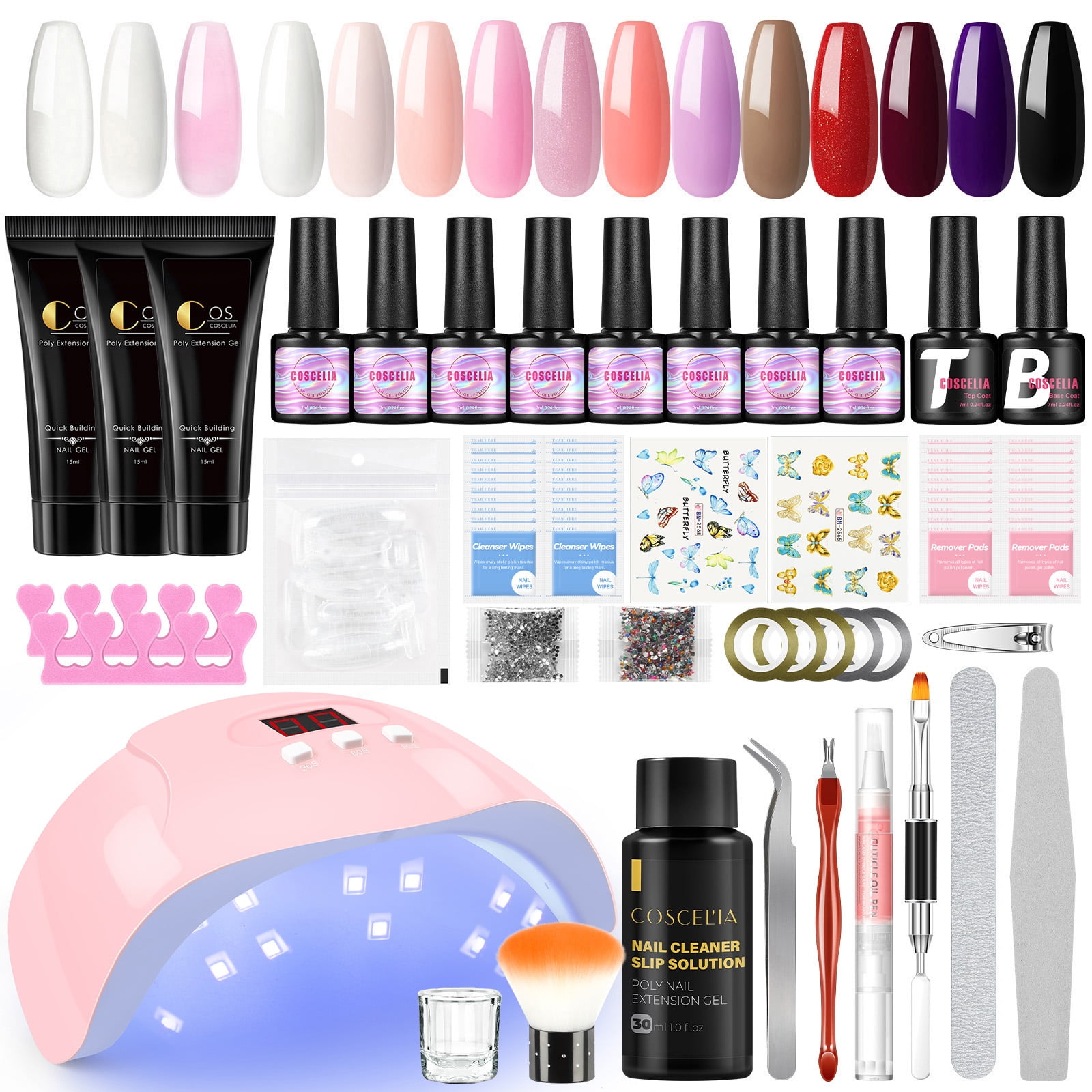 Poly Nail Gel Polish Set with UV Light, Drill, 6 Colors, Slip Solution ...