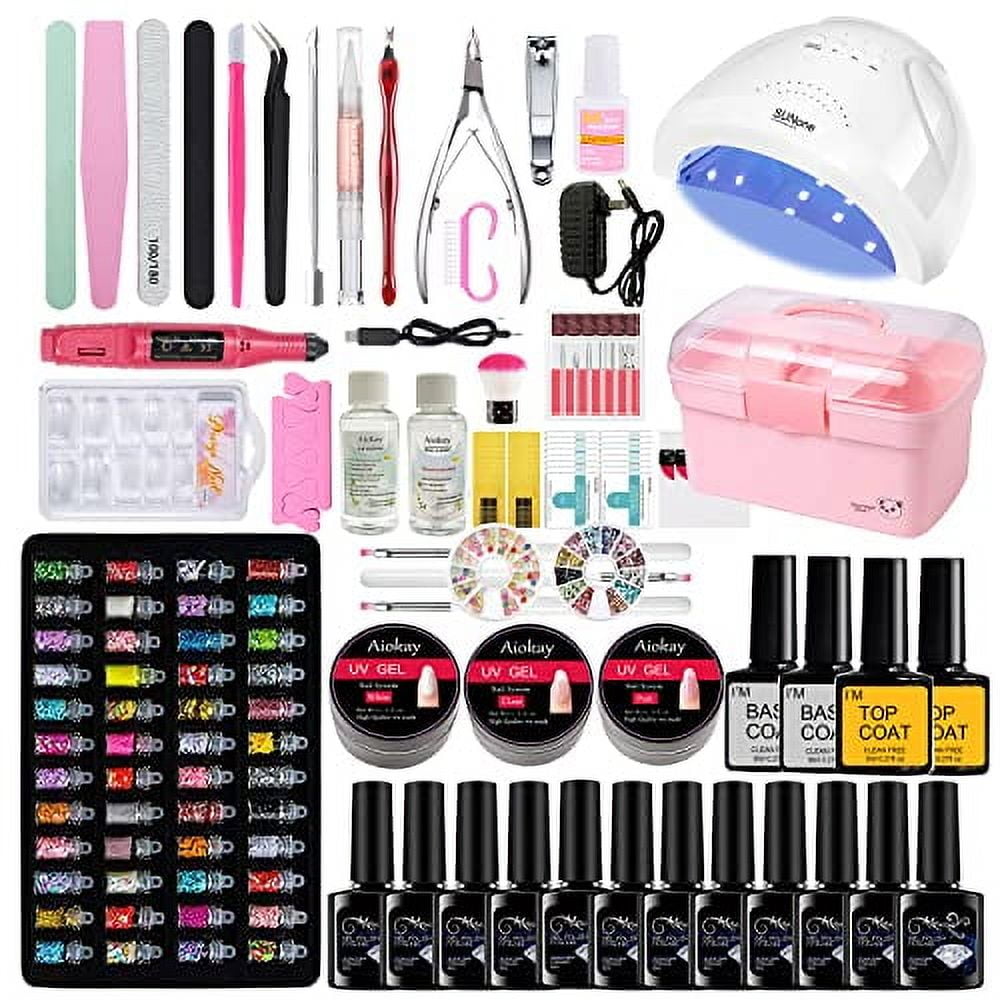 Gel Nail Polish kit with 48W UV Lamp, 12 Colors Nail Polish with Base ...