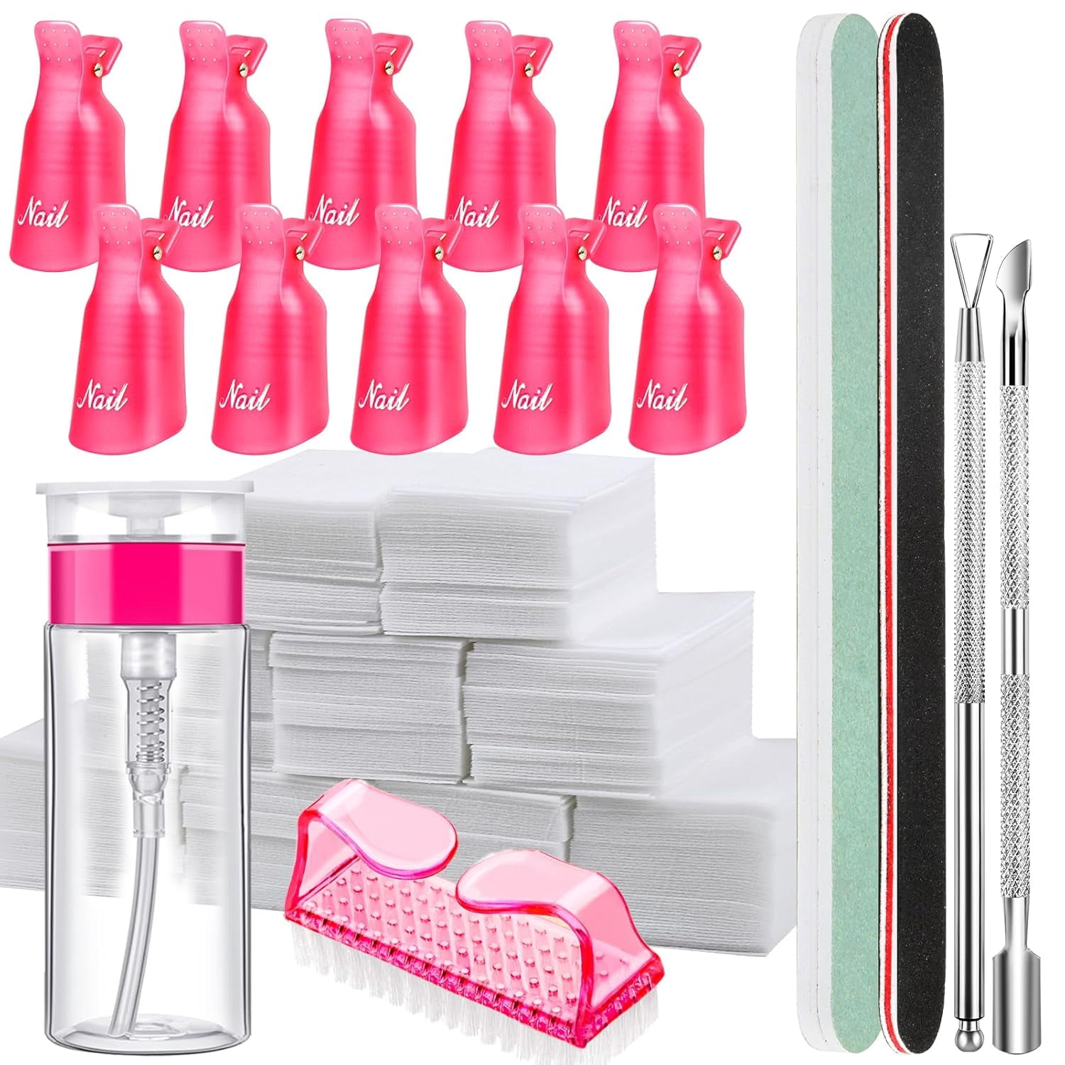 Gel Nail Removal Kit with Nail Soaking Clips 100ml Remover Bottle 500 ...