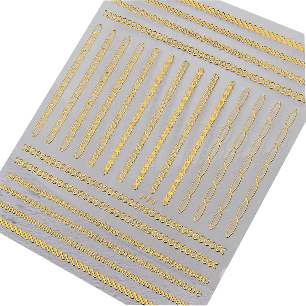 Gel Nail Stickers 3D Gold Lifelike Chain Zipper Back With Glue Nail ...