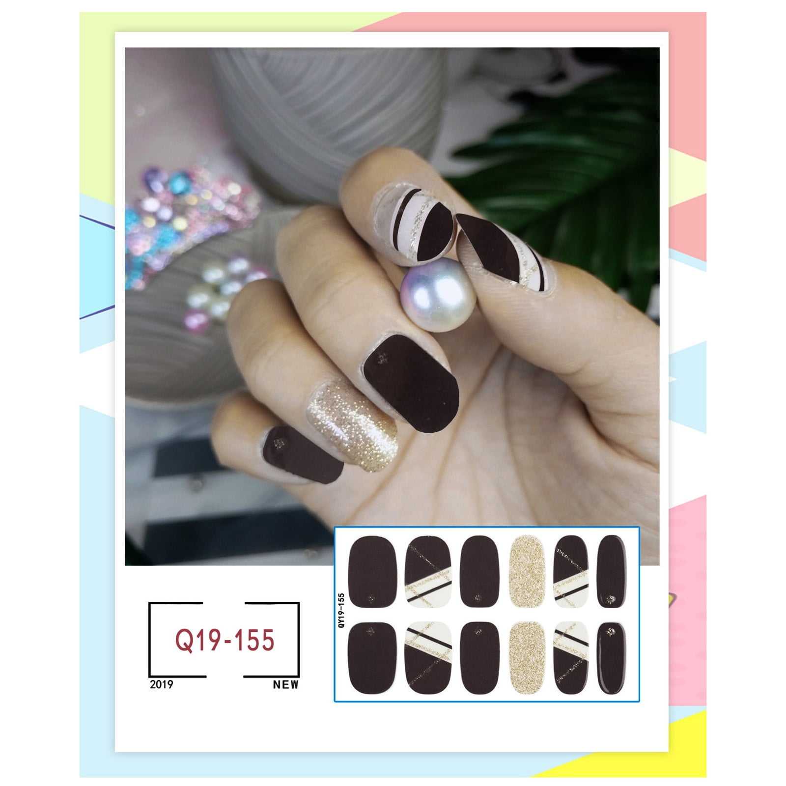 Gel Nail Stickers Lattice Nail Sticker Color Glitter Nail Polish ...