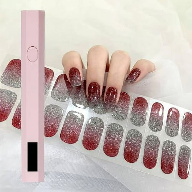 Gel Nail Stickers with UV Light Kit, 32Color Semi Cured Gel Nail Strips ...