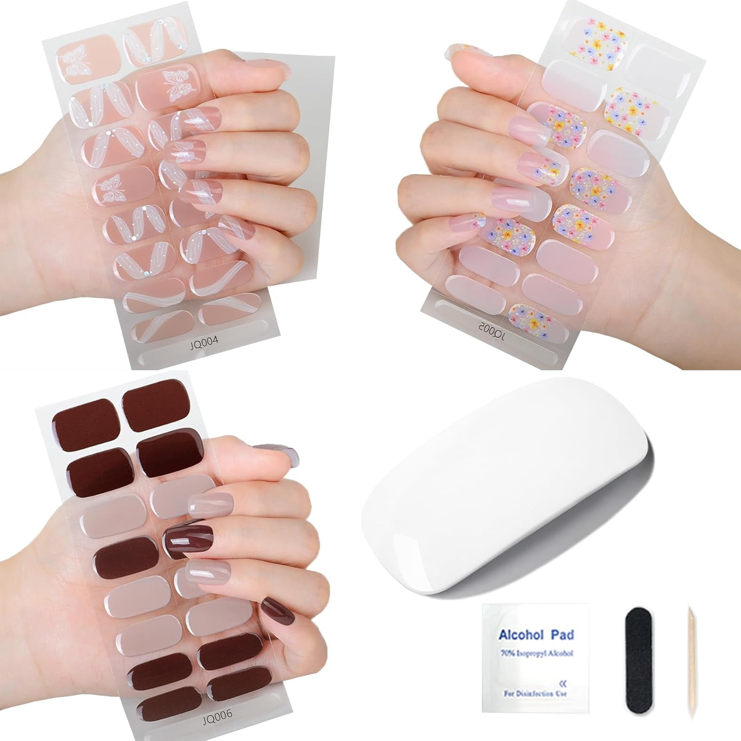 Gel Nail Stickers with UV Light Kit, UV Gel Nail Stickers, Serafene Semi Cured Gel - DIY Gel ...