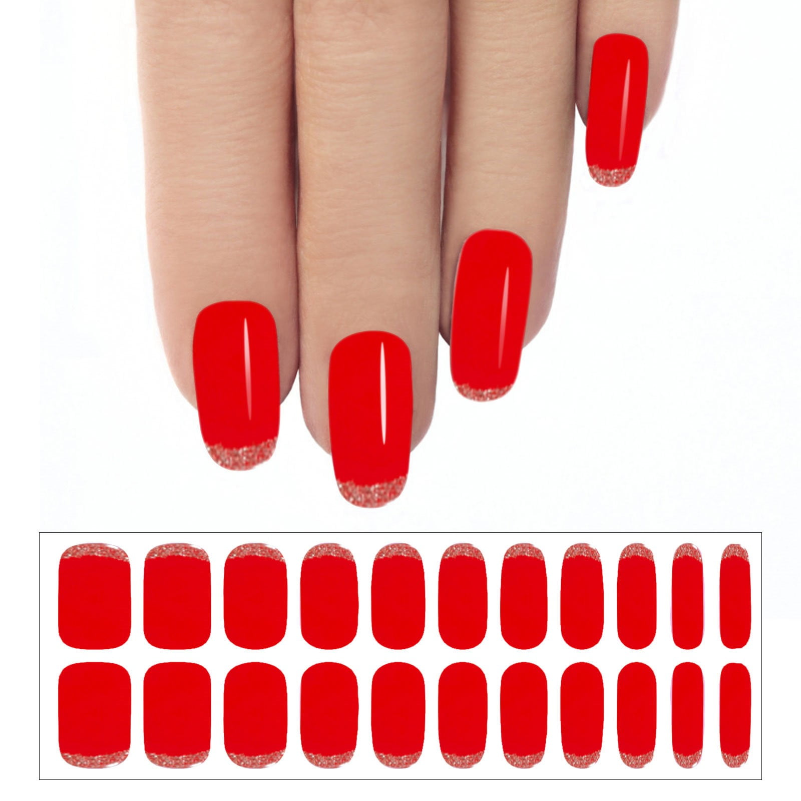 Gel Nail Strip 22PCS Full Curing Gel Nail Sticker Kit Nail Strip Full ...