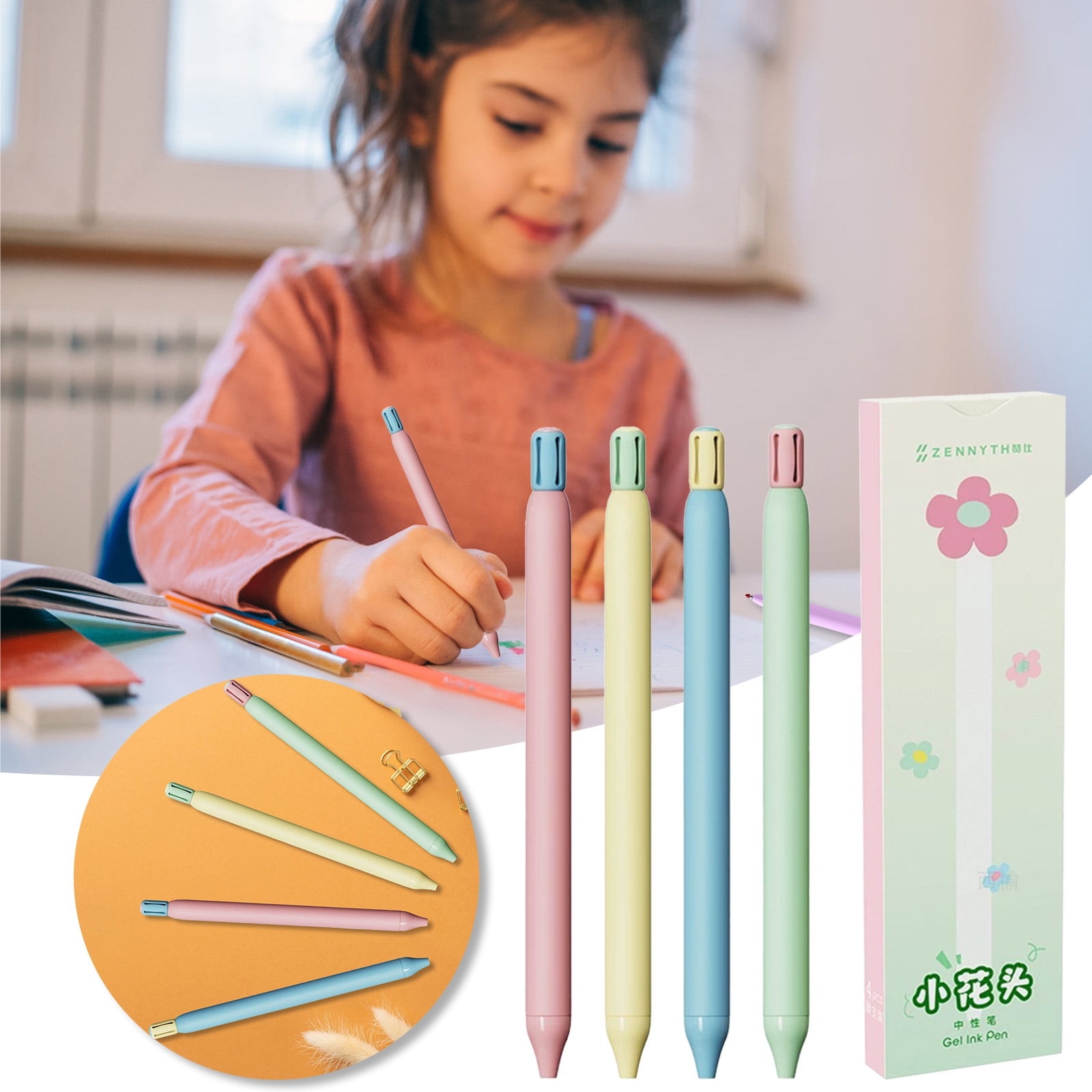 Gel Pens 0 5mm Retractable, 4-pack Fine Point Black Ink, Smooth Writing Comfort Grip for Reduced ...