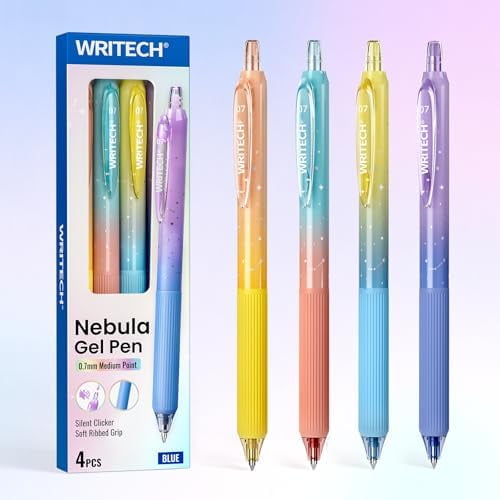 Gel Pens Fine Point: Blue Ink 0.7mm Retractable 4ct Smooth Writing with ...