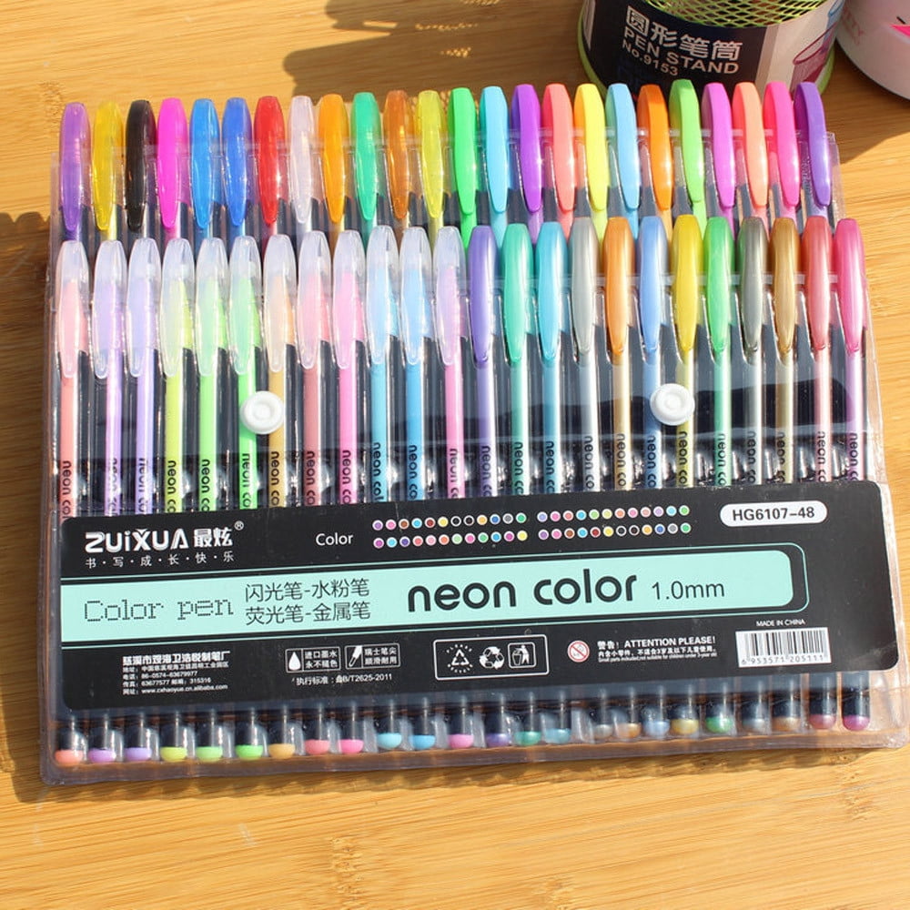 Gel Pens Set Multicolor | 48 Count Glitter Pastel Ink | 1.0mm Needle ...