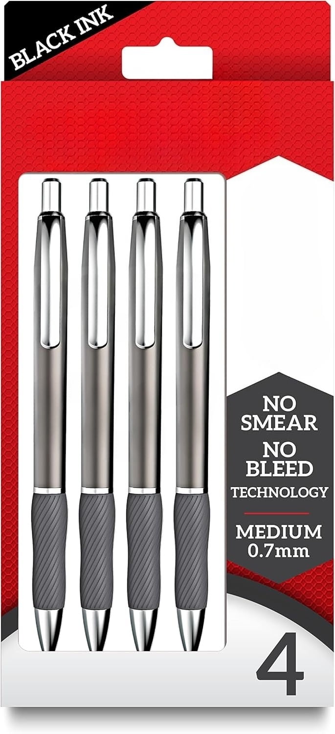 Gel Pens Sleek Metal Barrel Medium Point (0.7mm) Black Ink 4 Count ...