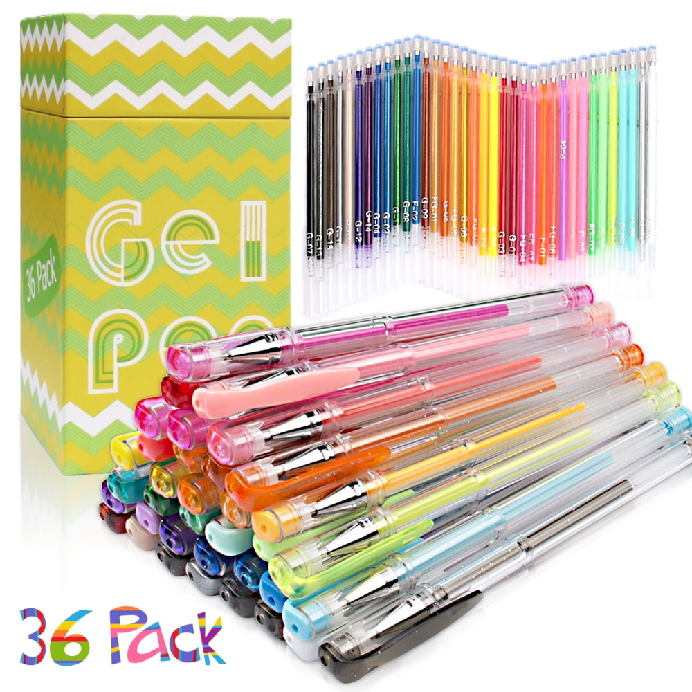Gel Pens for Adult Coloring Glitter Gel Pens Set 36 Colors Gel Pens ...