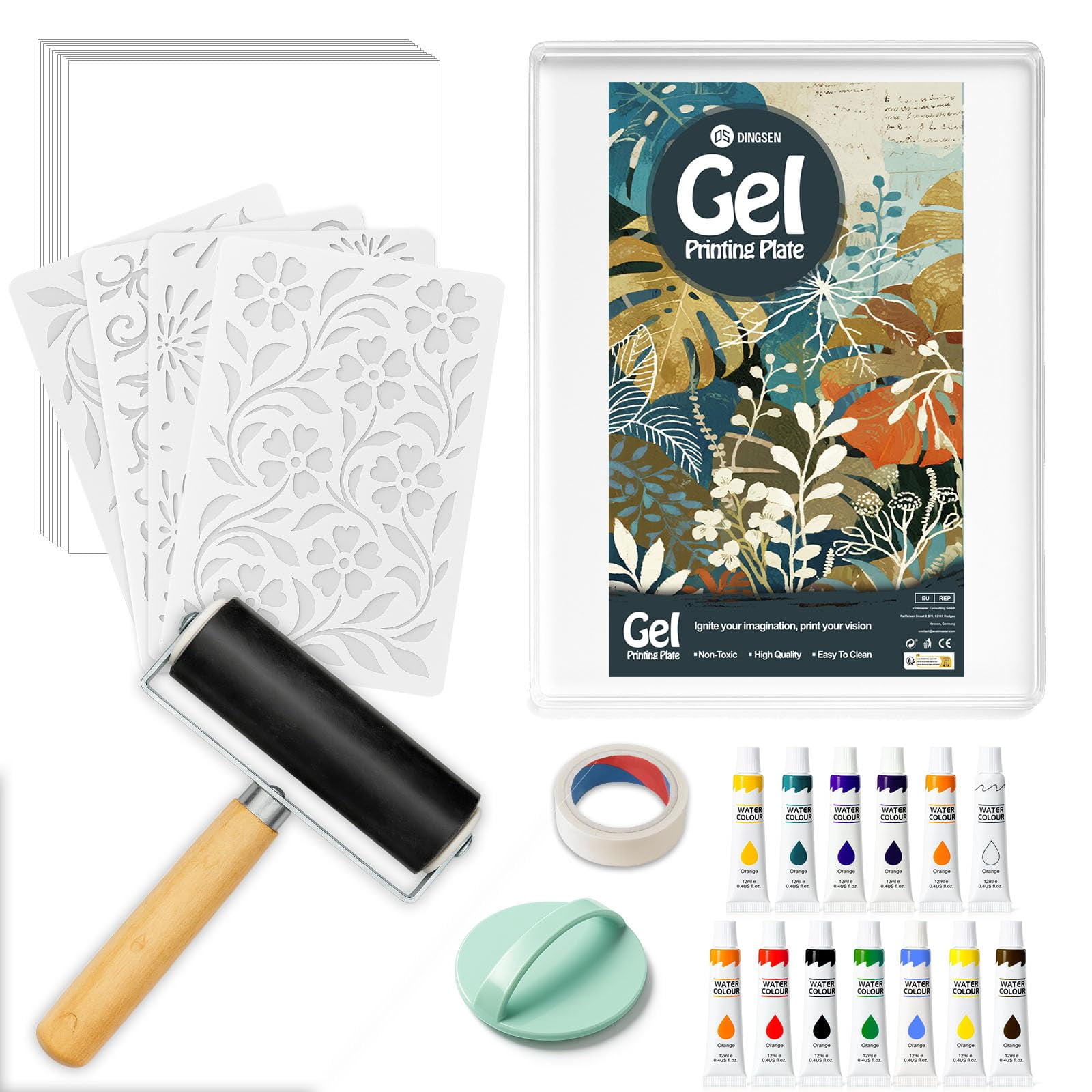 Gel Printing Plate Kit, Complete Printmaking Set with 5” X7” Gel Plate ...