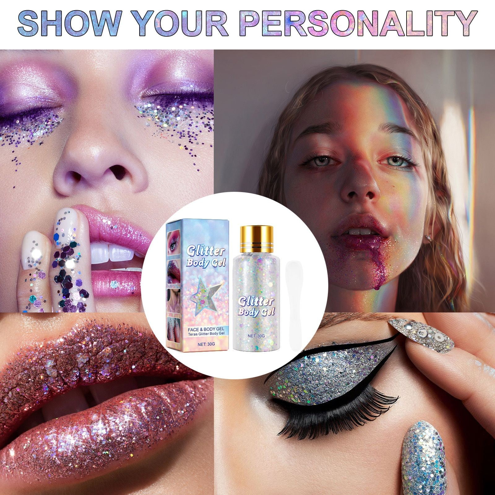 Gel With Glitter Body Makeup For Festival And Performance Eye Shadow Applicator Double Glitter ...