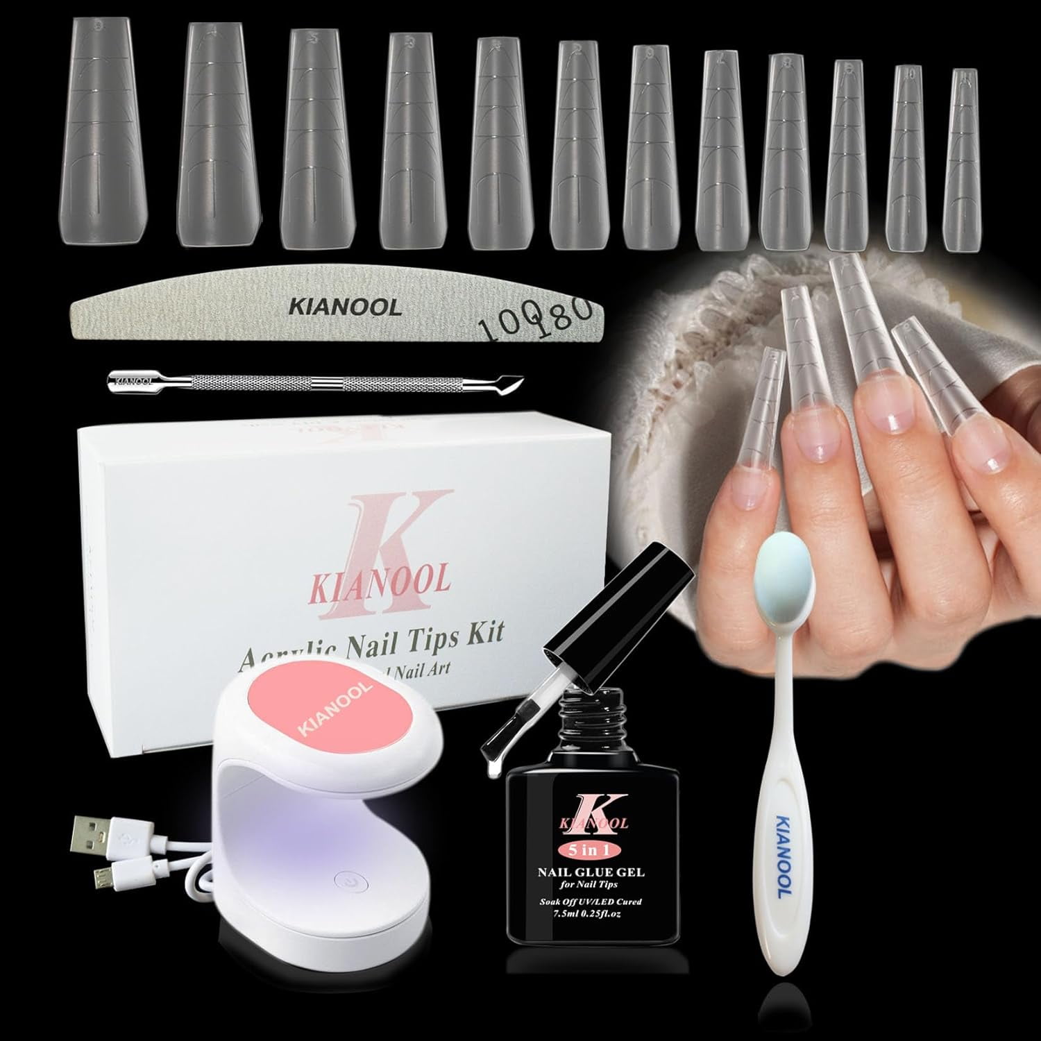 Gel X nail Tips and Glue Gel Kit, 420 Pcs Coffin Nail Tips with ...