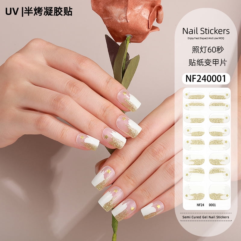 Gel nail stickers French hot stamping UV light therapy semi-cured nail ...