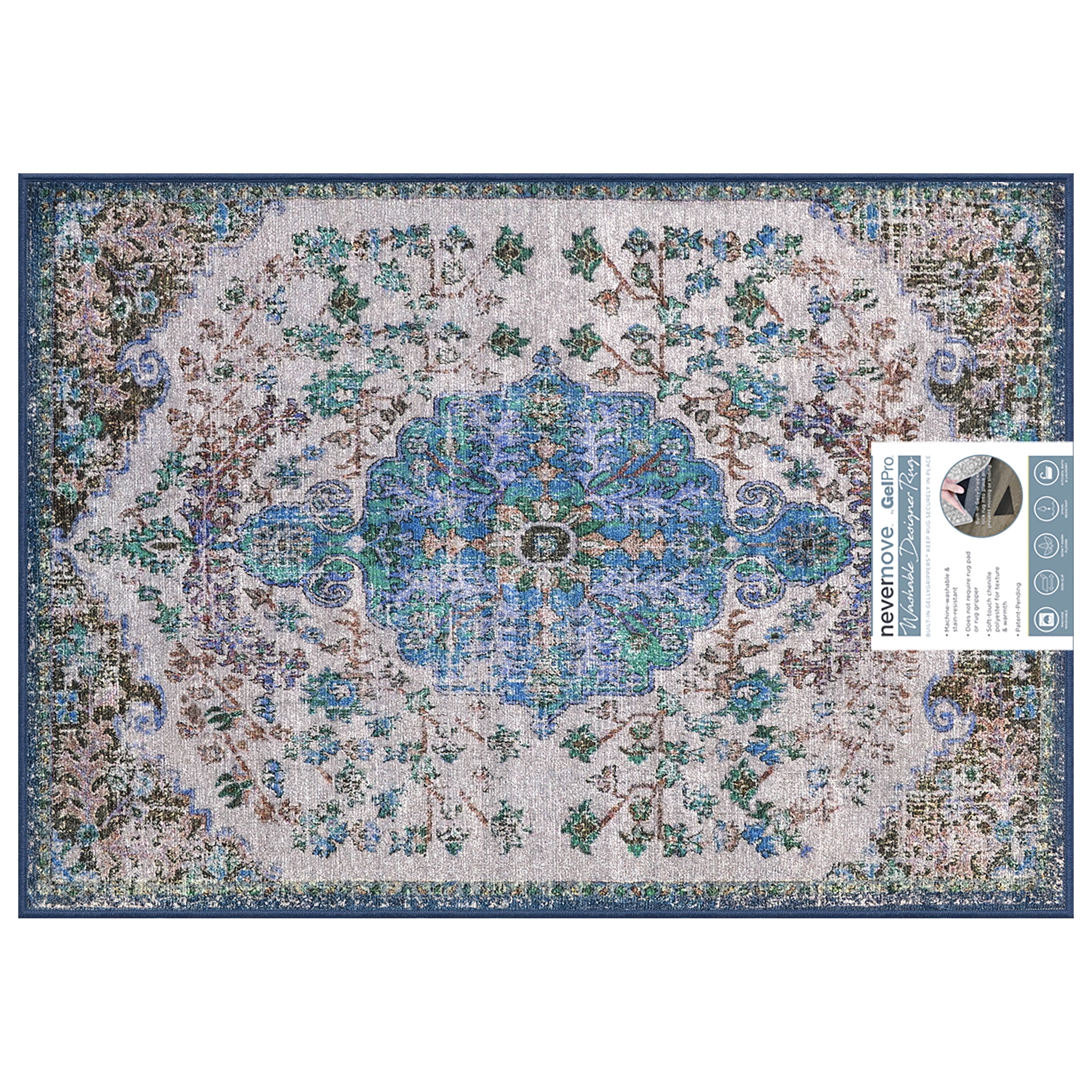GelPro Nevermove Machine-Washable Kitchen Rug, 24"x34", Taryn Blue ...