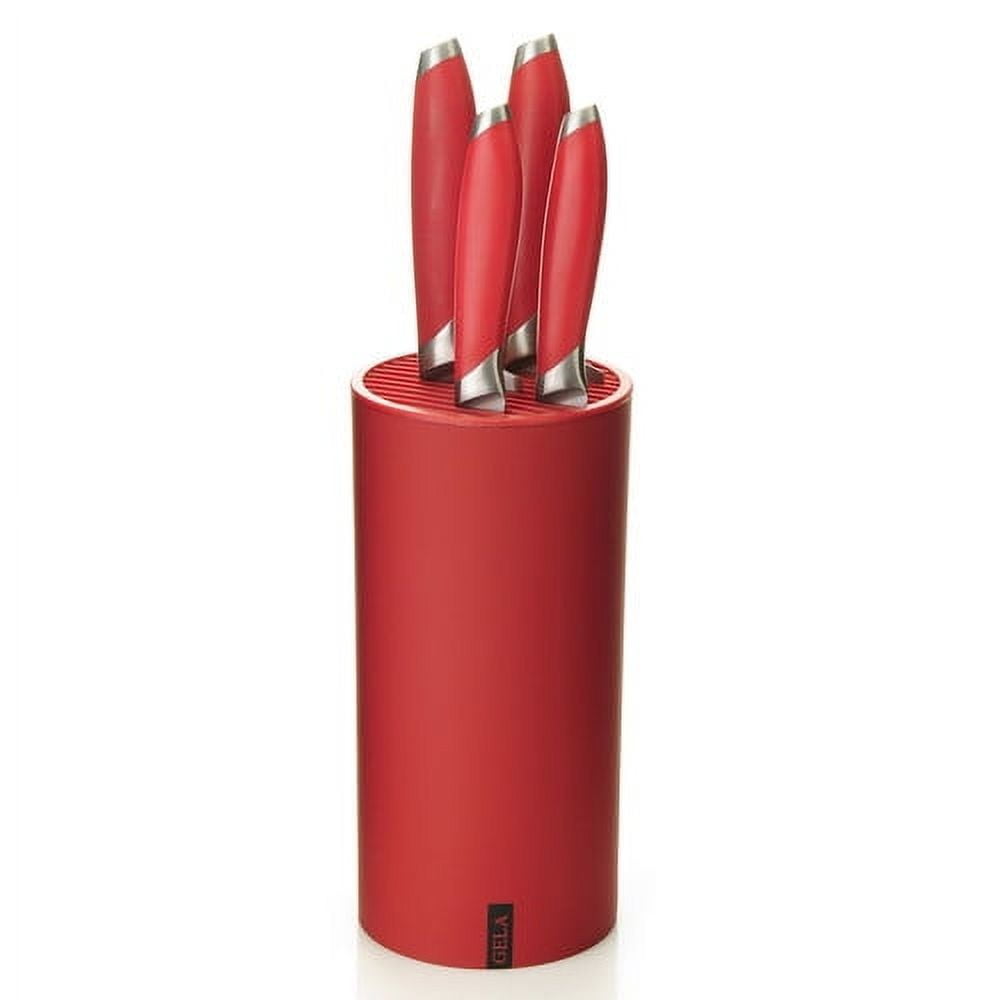 Gela Global 5 Pc Nitrogen-Infused Ss Knife Set With Round Block-Red ...