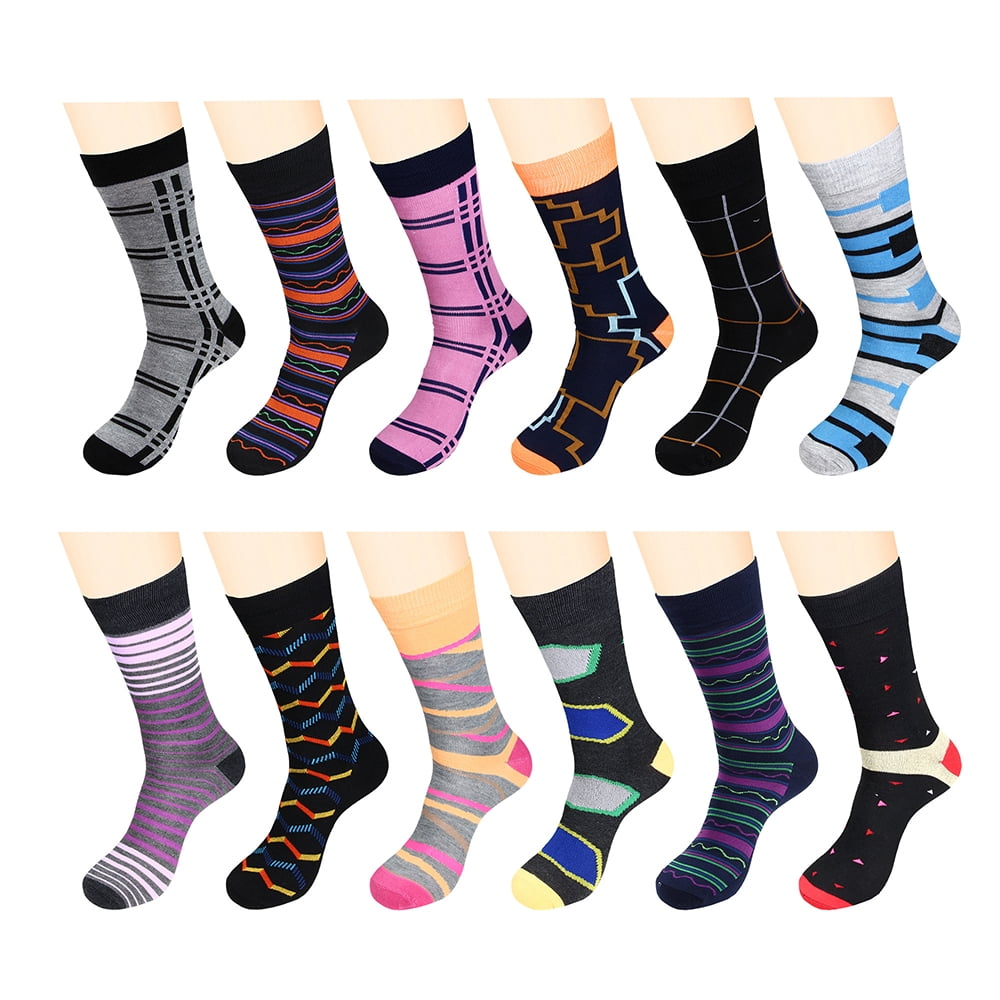Gelante Men's Cotton Blend Crew Dress Socks, 12 Pairs, Funky Pack ...