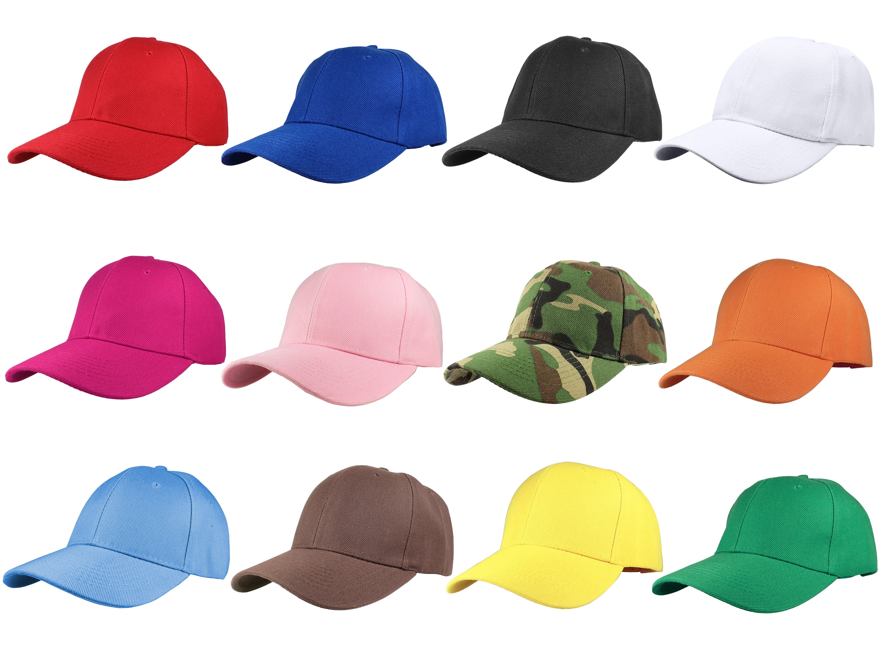 Gelante Adult Plain Baseball Hat Cap Adjustable Back Strap 12 Pack ...