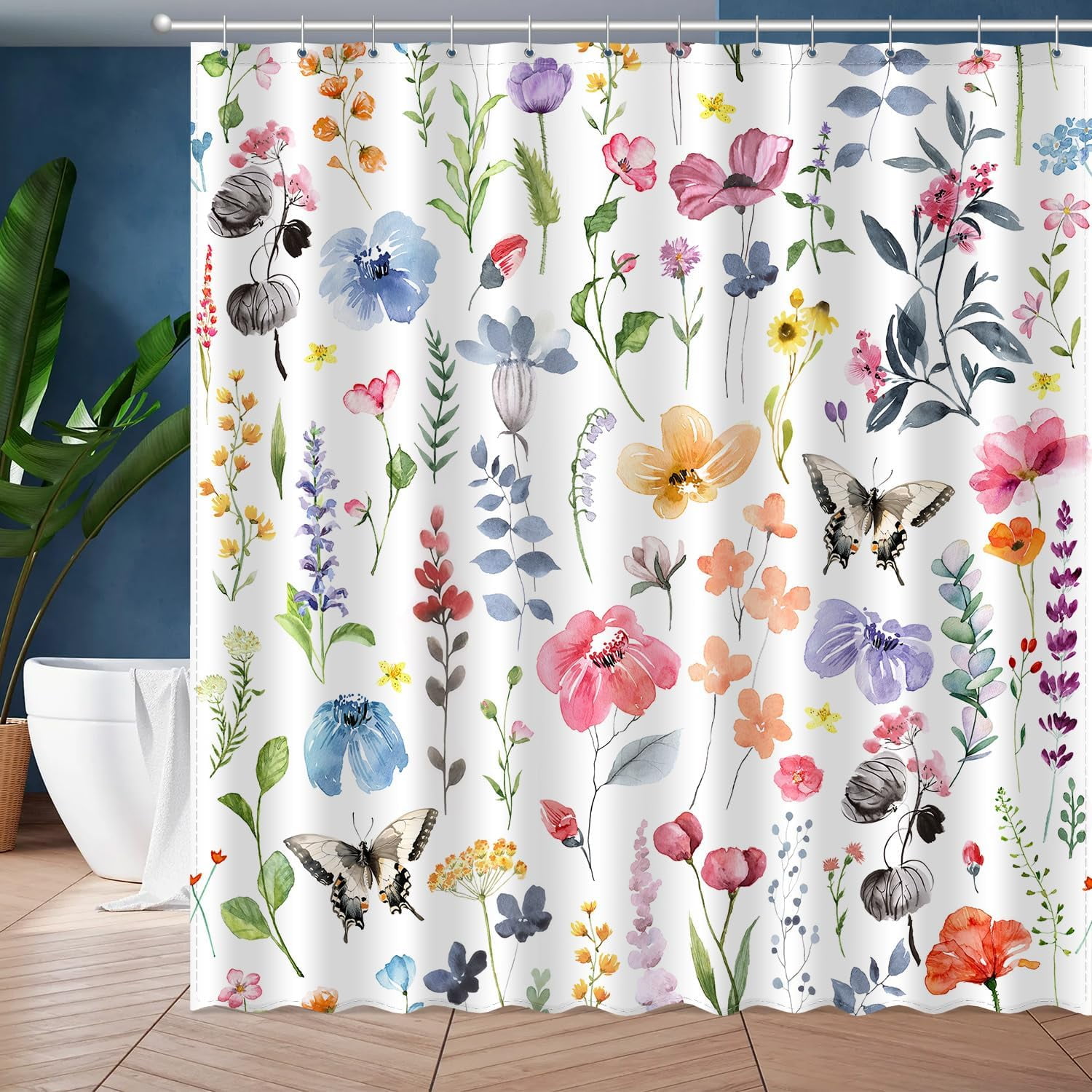 Gelasgo Colorful Flower Shower Curtain, Spring Summer Watercolor Floral ...