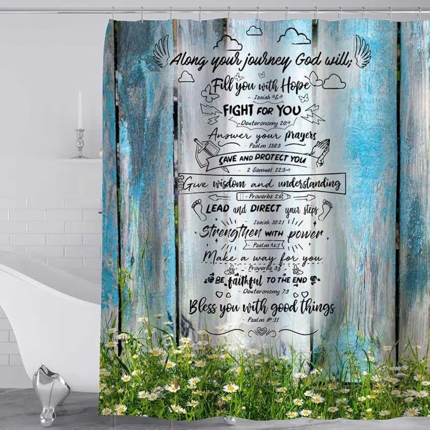 Gelasgo Positive Inspirational Quotes Shower Curtain, Country Floral ...