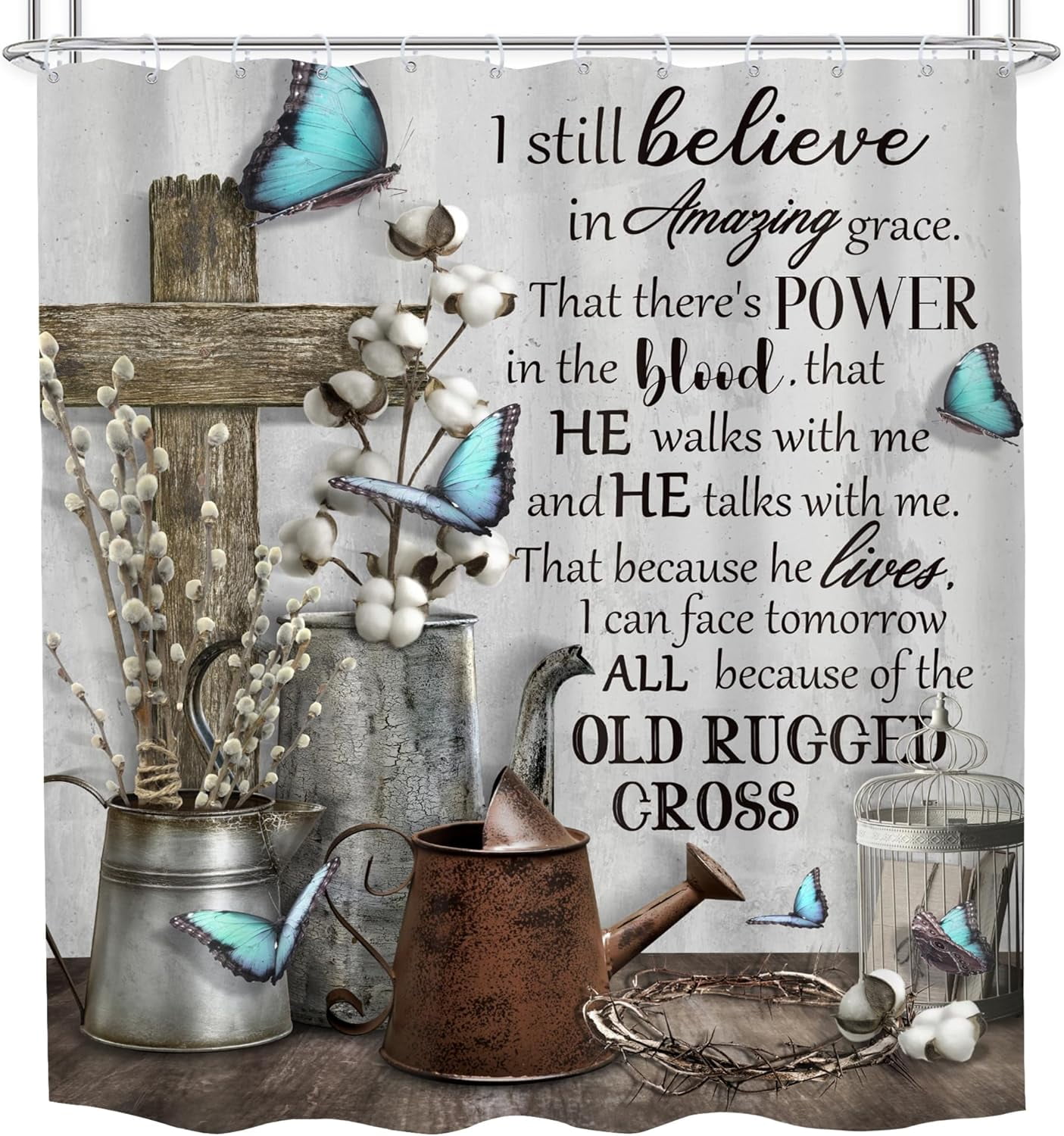 Gelasgo Rustic Farmhouse Christian Shower Curtain 72Wx72H Bible Verse ...