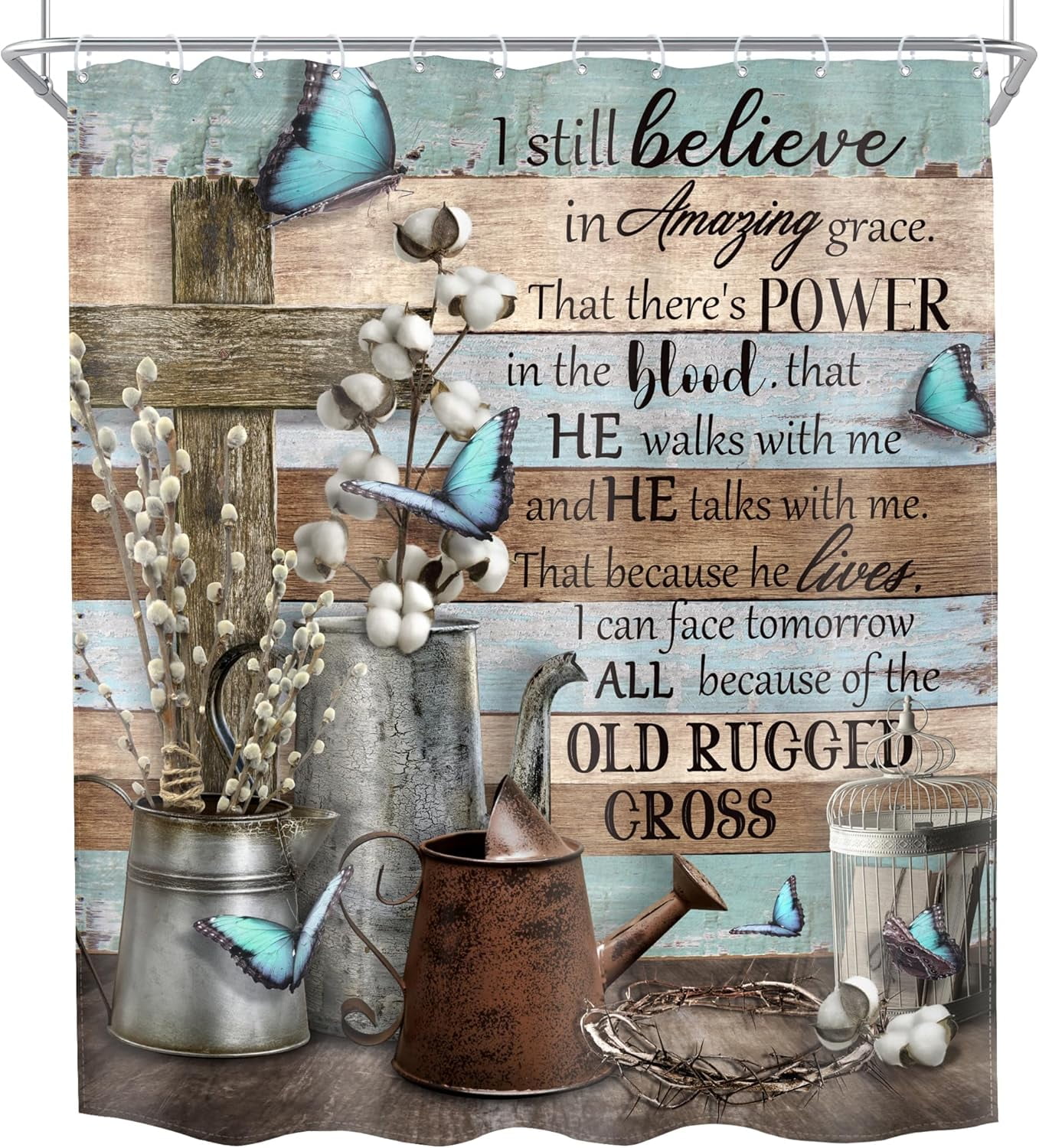 Gelasgo Rustic Farmhouse Christian Shower Curtain 72Wx72H Bible Verse ...