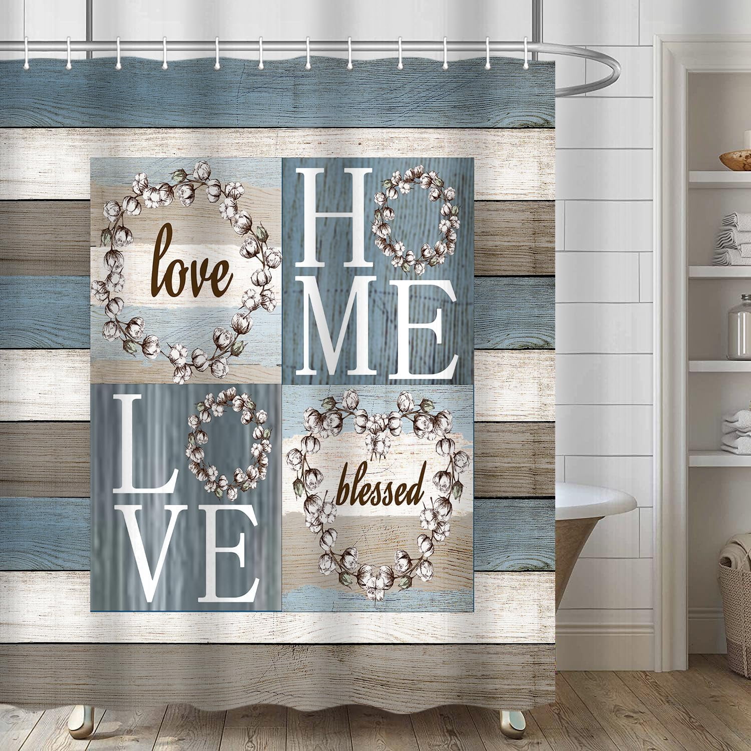 Gelasgo Rustic Floral Flower Love Blessed Home Polyester Shower Curtain, Farmhouse Country ...