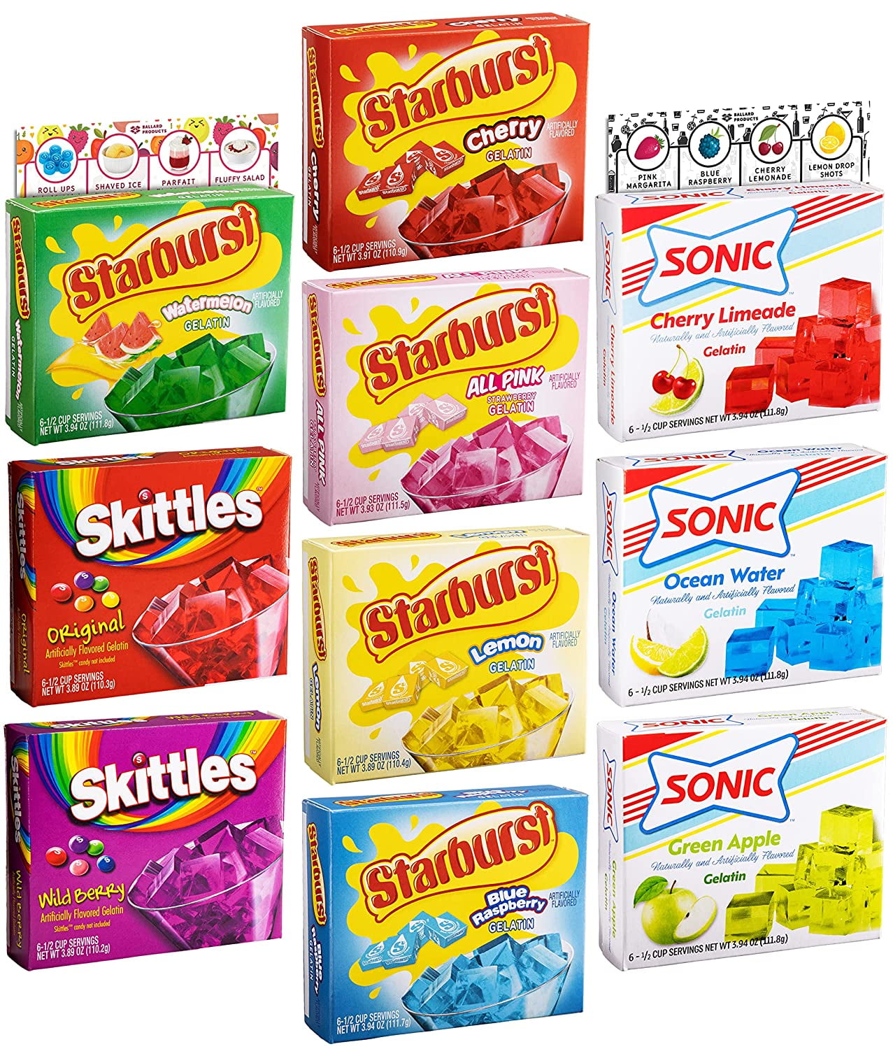 Gelatin Mix Variety Pack of 10 - Sonic, Skittles, and Starburst Jello ...