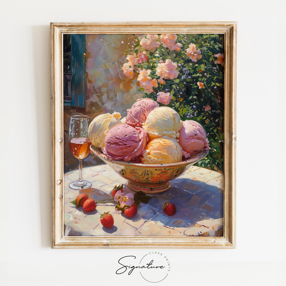 Gelato On Garden Table Bowl, Summer Dessert Artwork, Cool Gelato Patio ...