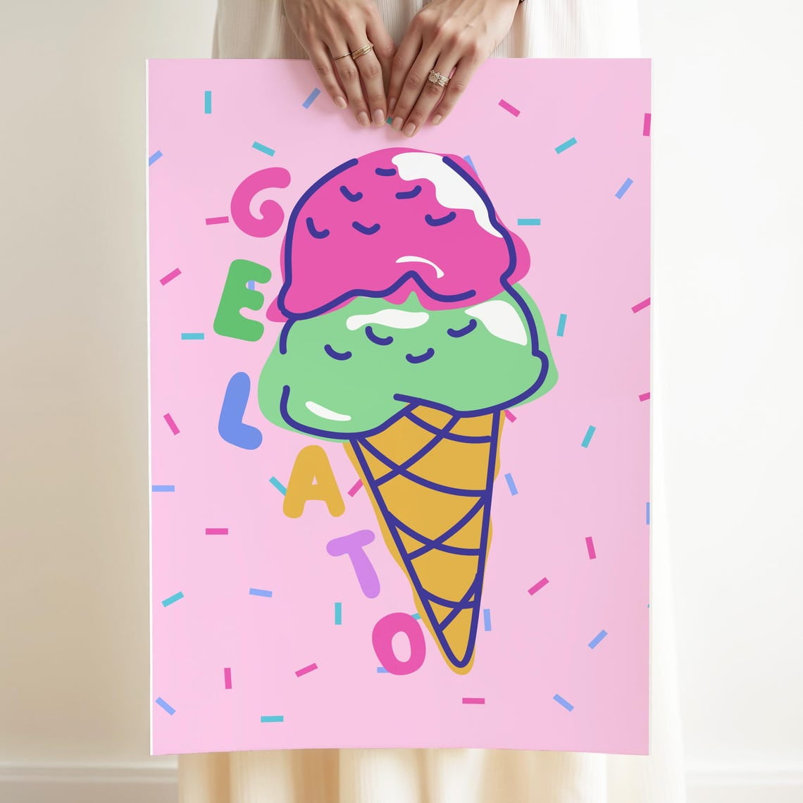 Gelato , Italian Themed Food Poster, Retro Icecream Wall Art, Kids ...