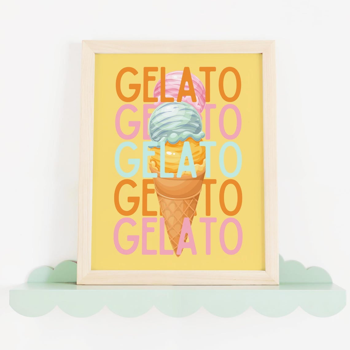 Gelato , Italian Typography Food Poster, Retro Icecream Wall Art ...