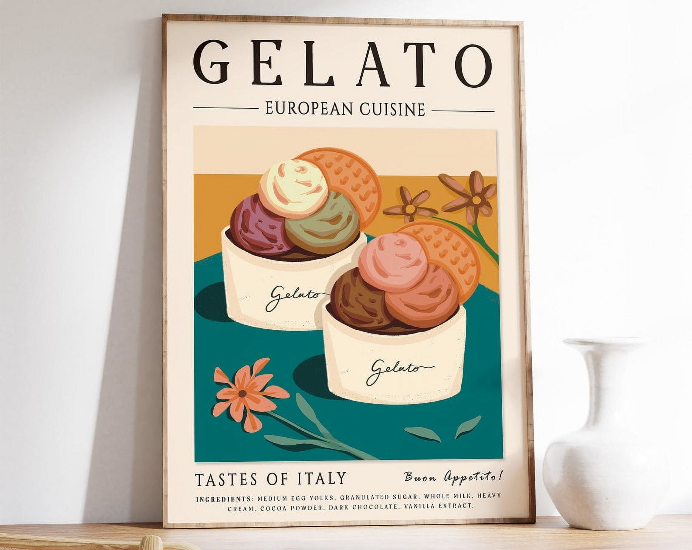 Gelato Poster, Italian Food Art, Ice Cream Food Poster, Kitchen Decor ...