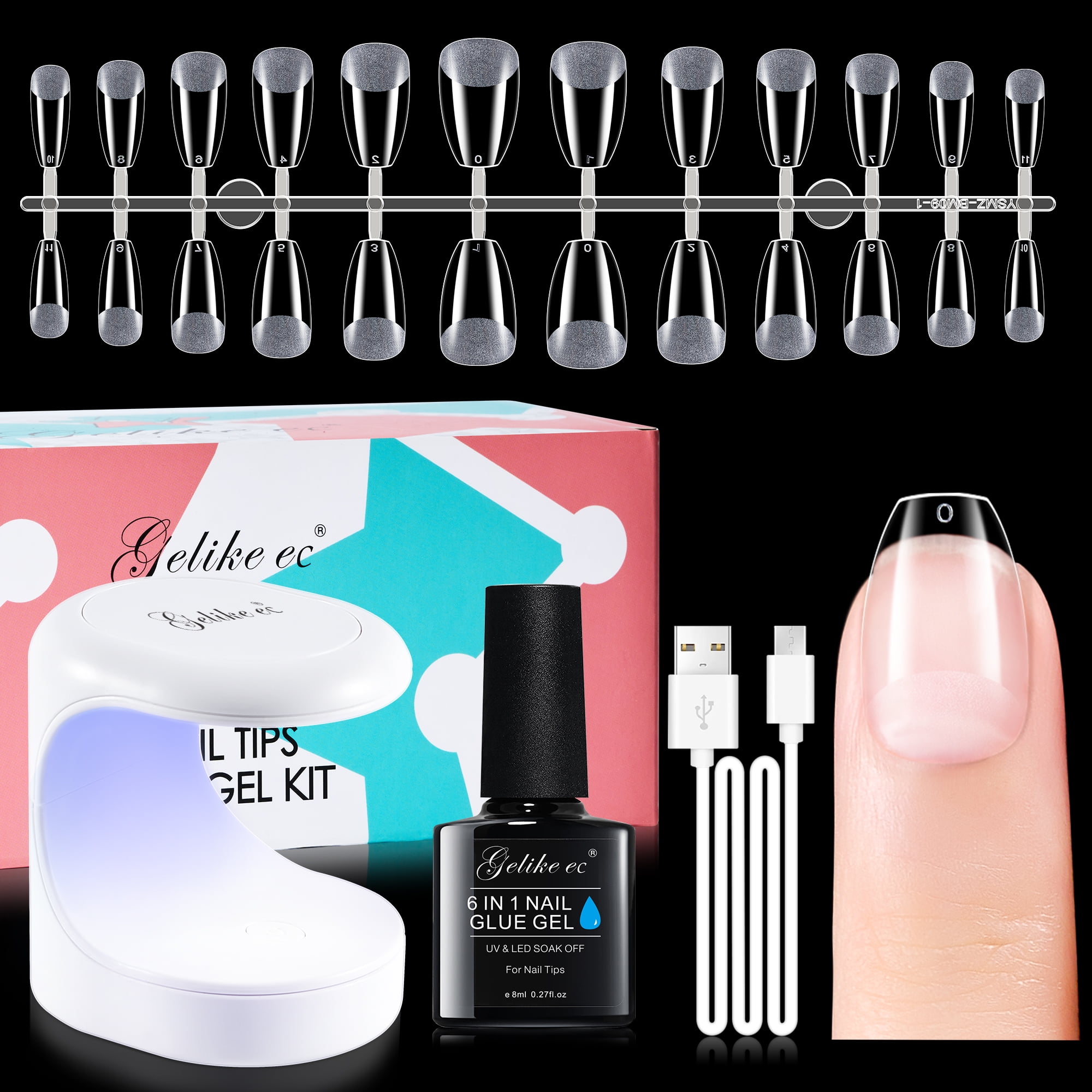 Gelike Ec 240pcs Short Coffin Nail Tips And Glue Gel Nail Kit 6 In 1
