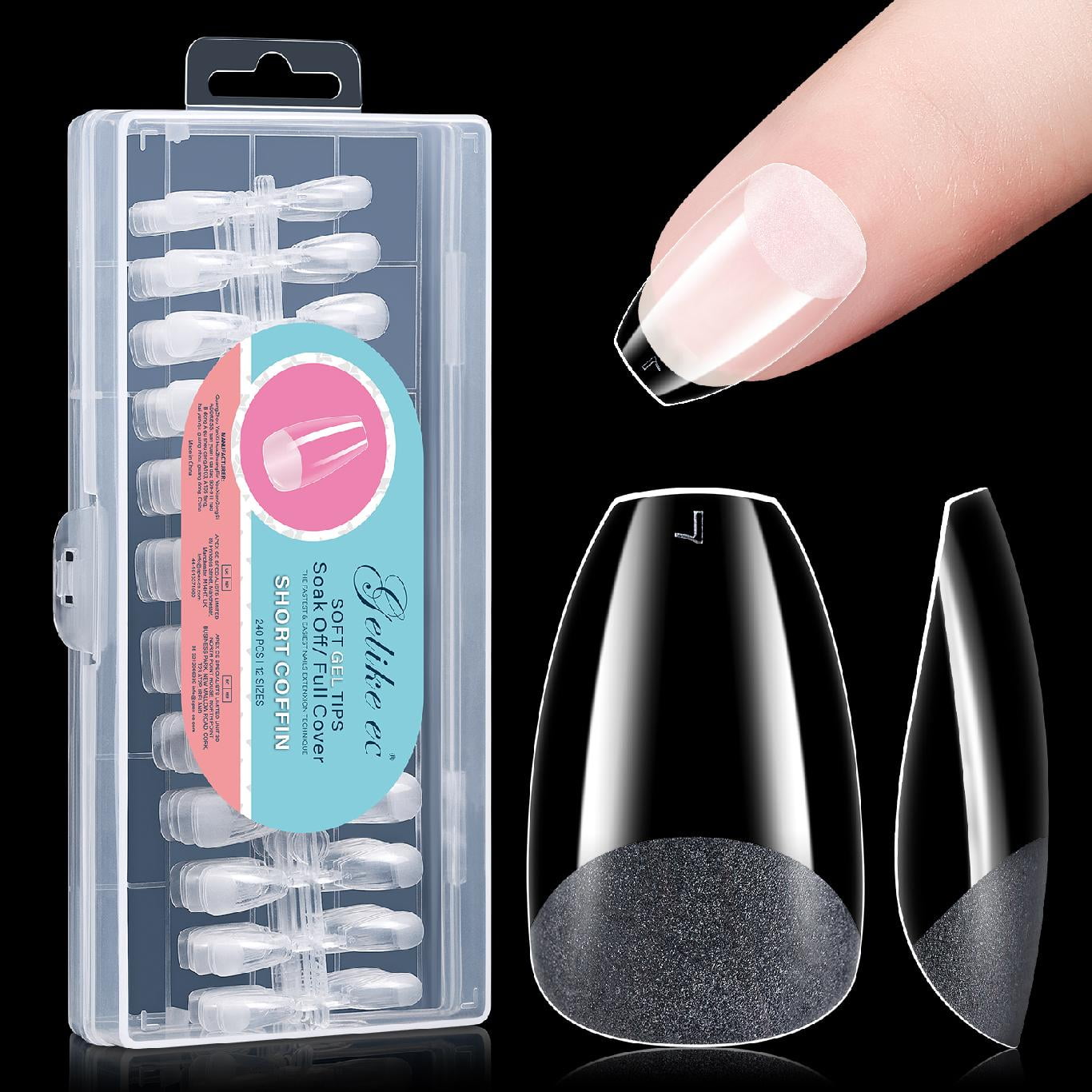 Gelike Ec Soft Gel Coffin Nails Kit 240pcs Clear Short Press On False